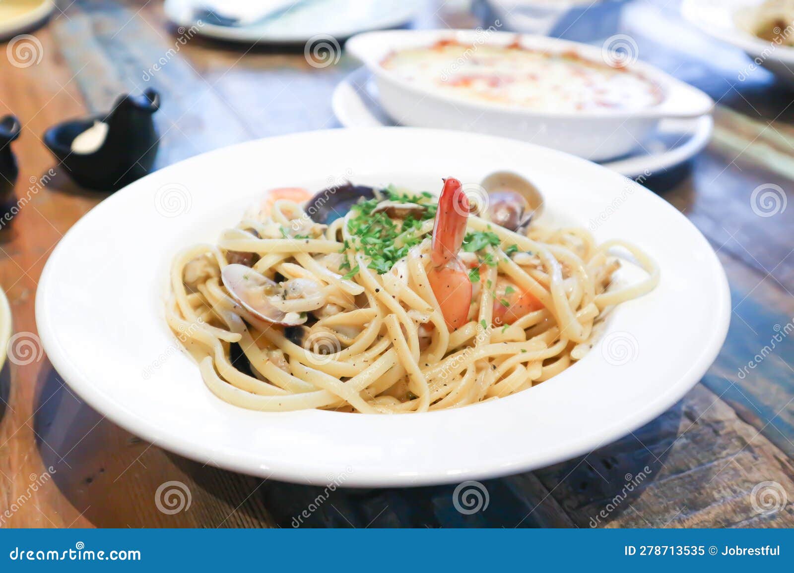 Pasta or Spaghetti, Prawn and Shell Spaghetti or Shrimp Spaghetti Stock ...