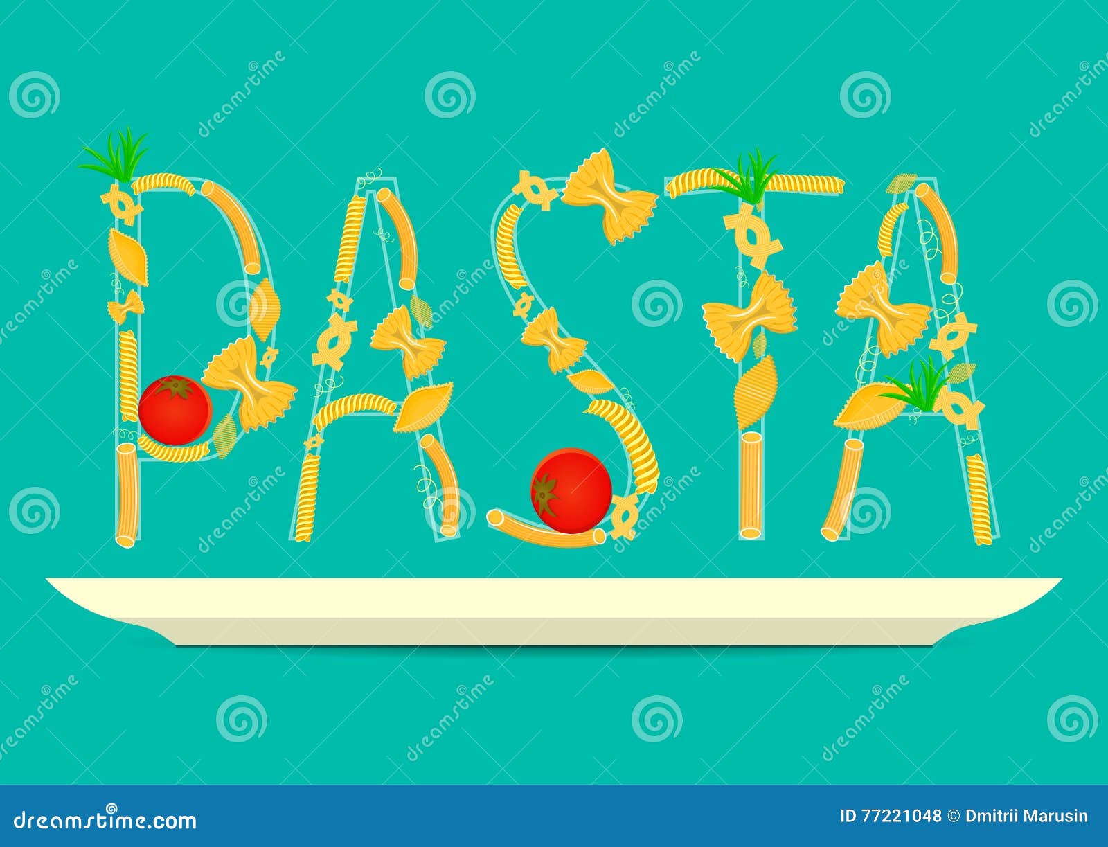 Pasta text stock vector. Illustration of lunch, mealy - 77221048