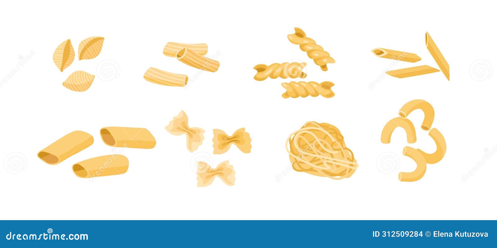 Pasta Types. Pasta Collection. Flat Style Isolated on White Background ...