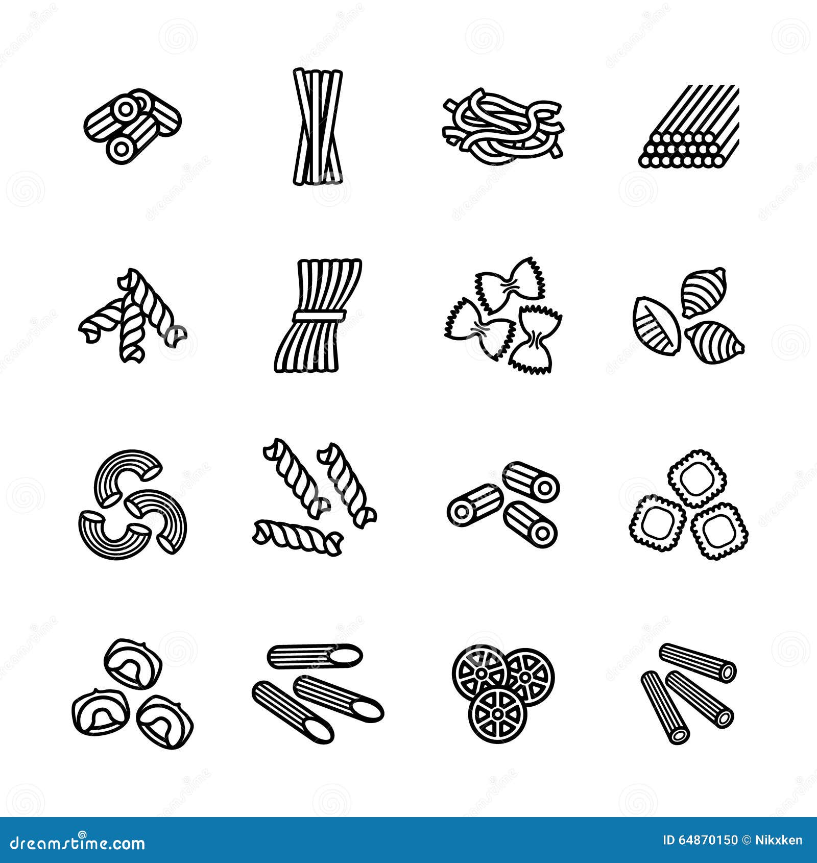Pasta Types Icon Set. Vector Eps 10. Stock Vector - Illustration of ...