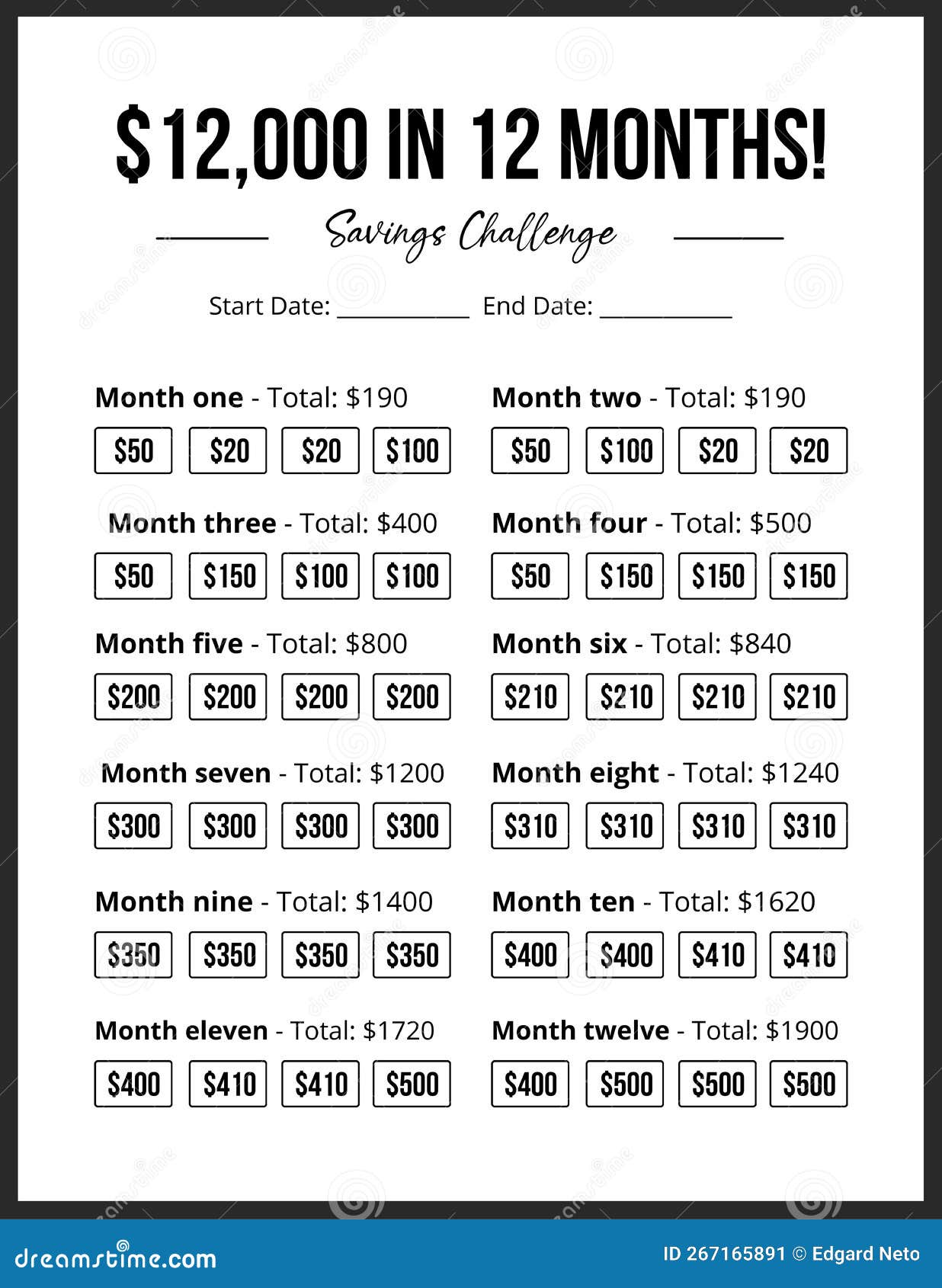 Save Money Challenge, Save 12000 in 12 Months Savings Challenge ...