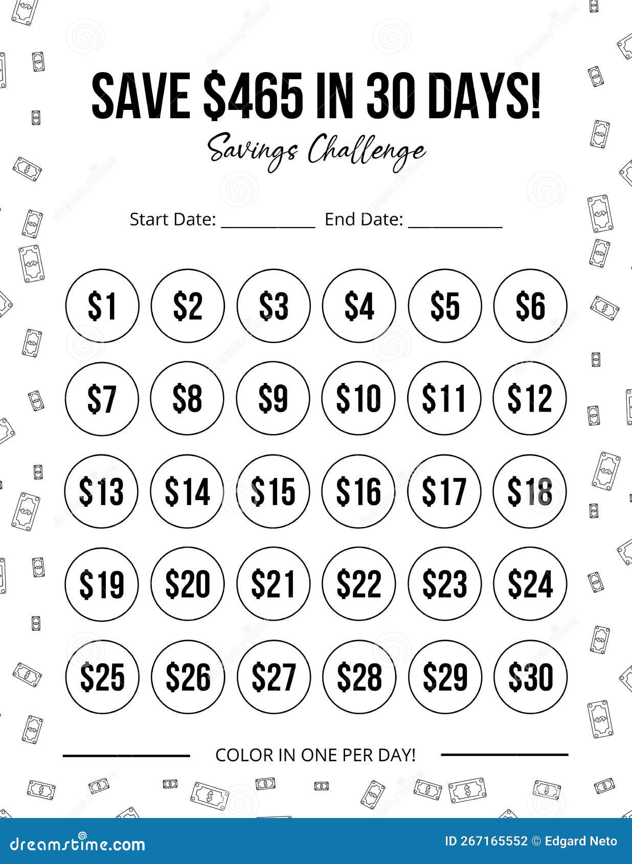 Save Money Challenge, Save 465 in 30 Days, Monthly Budget Tracker Stock ...