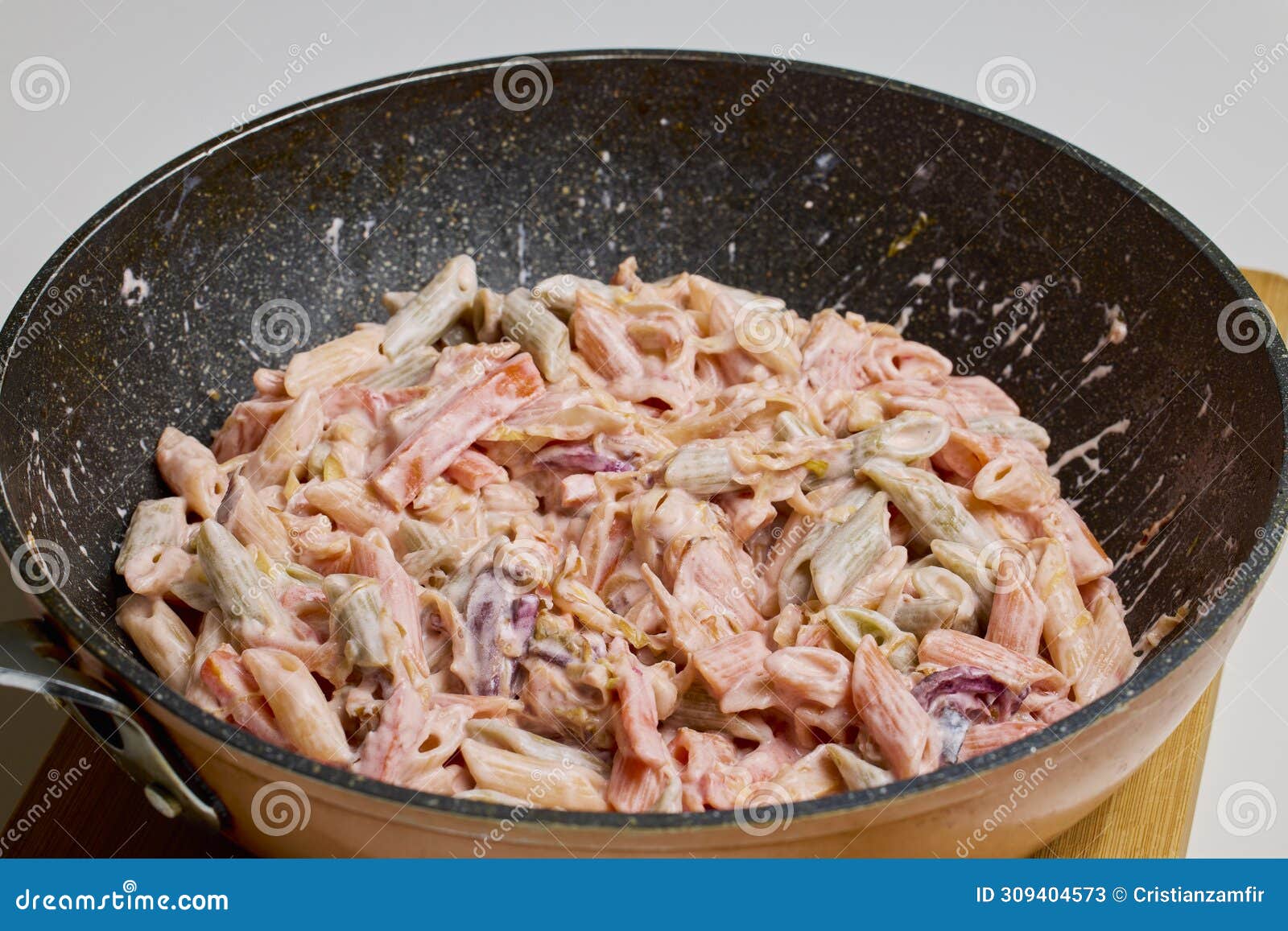 Pasta with Vegetables in a Pan while they are Cooked Stock Image ...