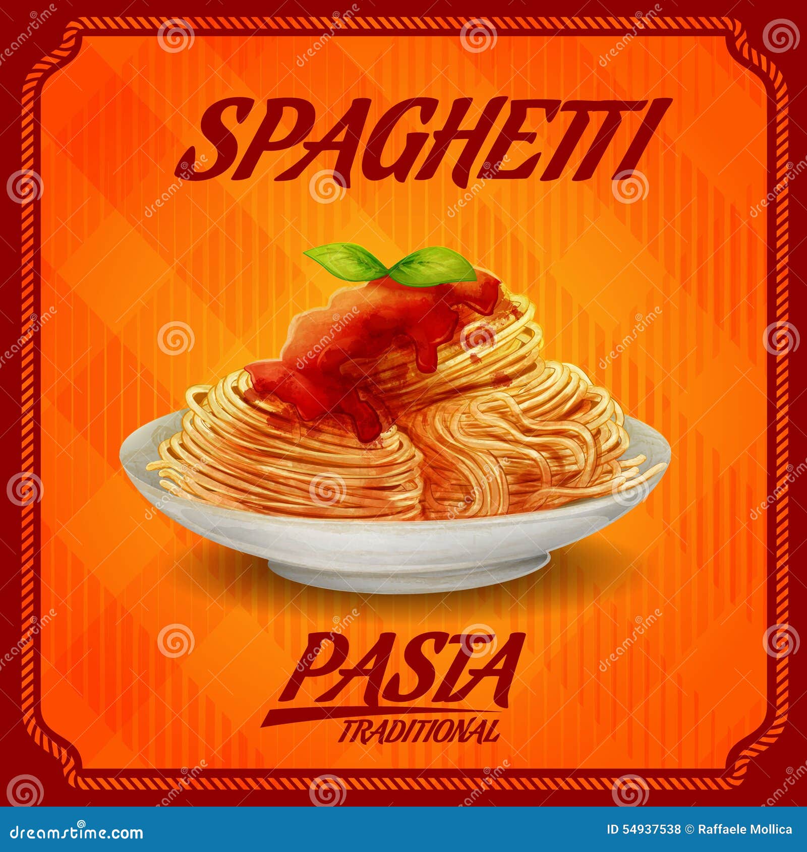 Pasta Vintage Traditional Spaghetti Stock Vector - Illustration of ...