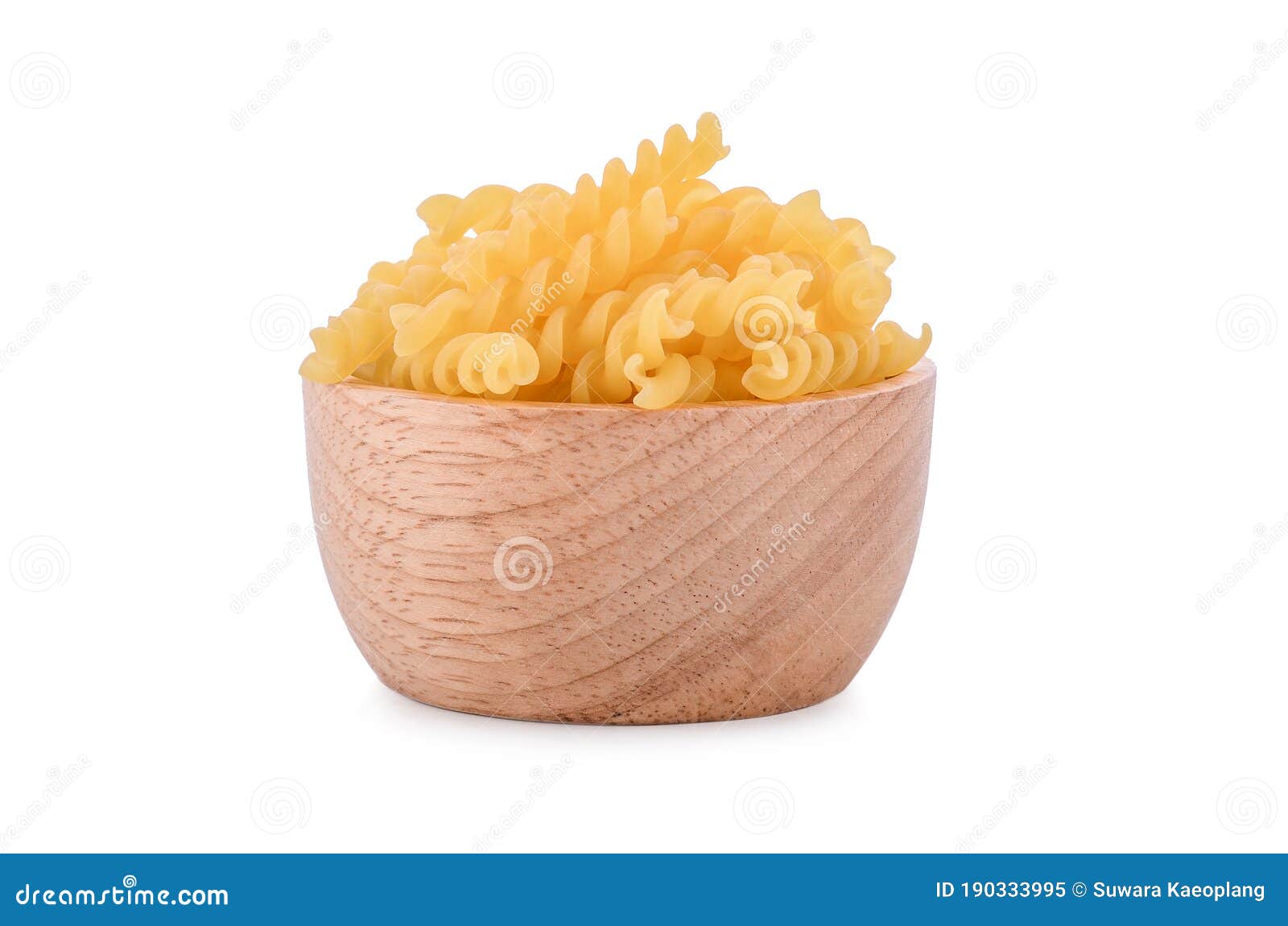 Pasta in Wooden Bowl Isolated on White Background Stock Image - Image ...