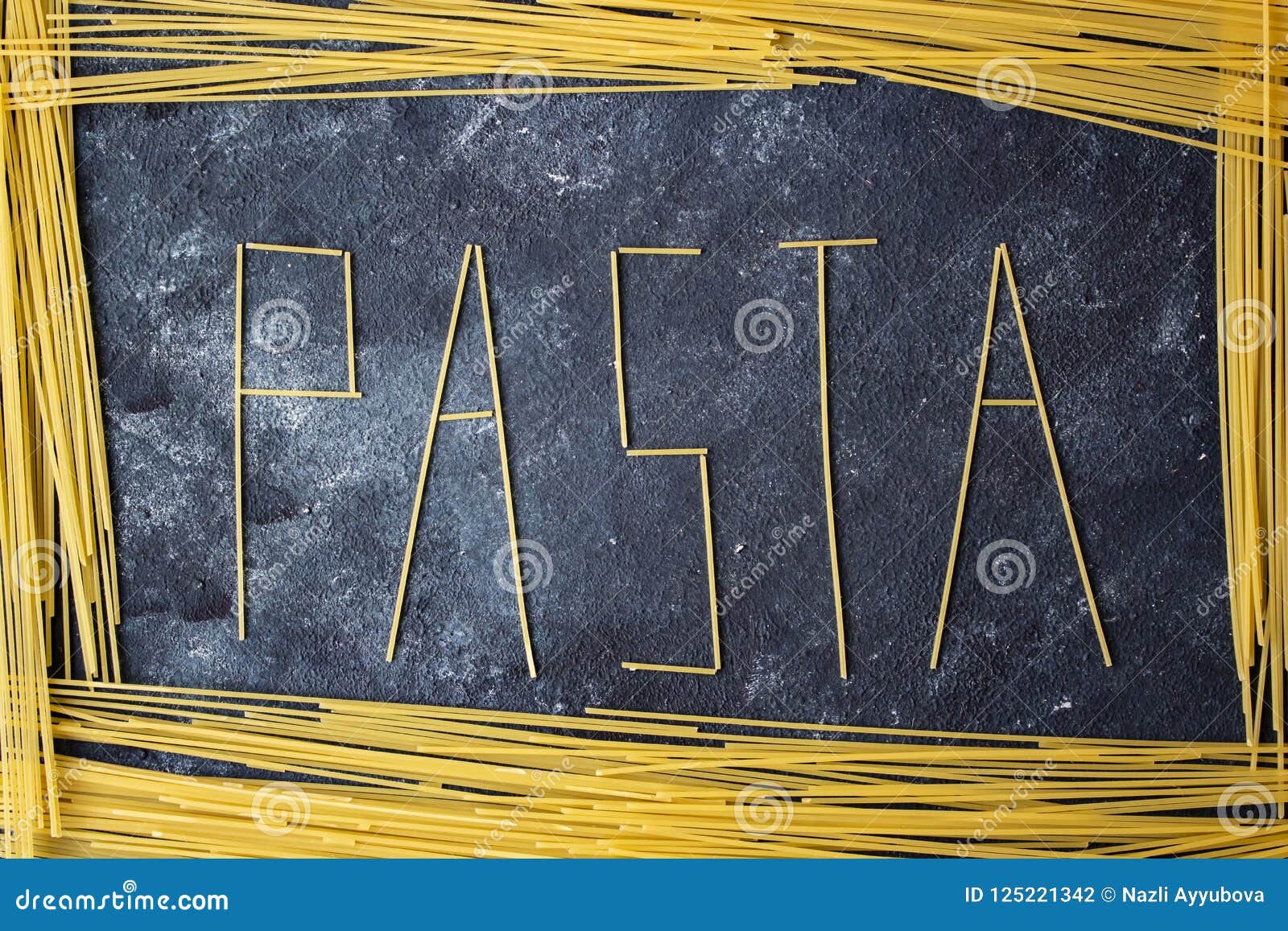 The Pasta Word on the Dark Backdrop Stock Photo - Image of cooking ...