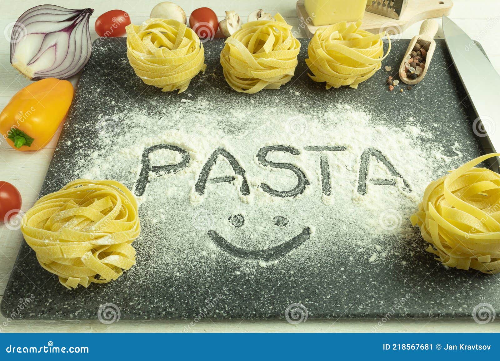 Pasta Word Written on Table Composition with Ingredients Stock Image ...