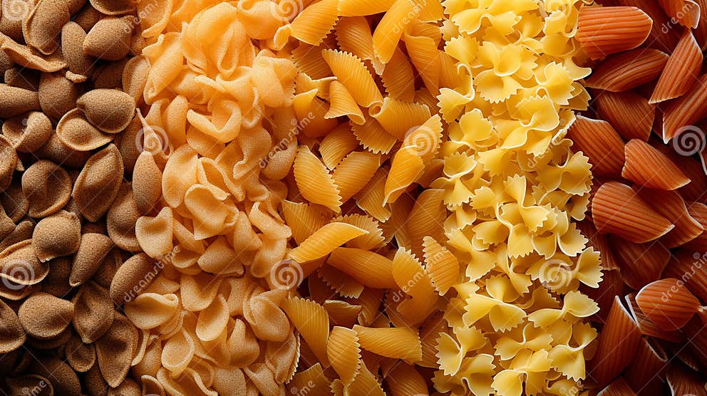 Paste. Different Types of Raw Pasta and Noodles on the Table Close-up ...
