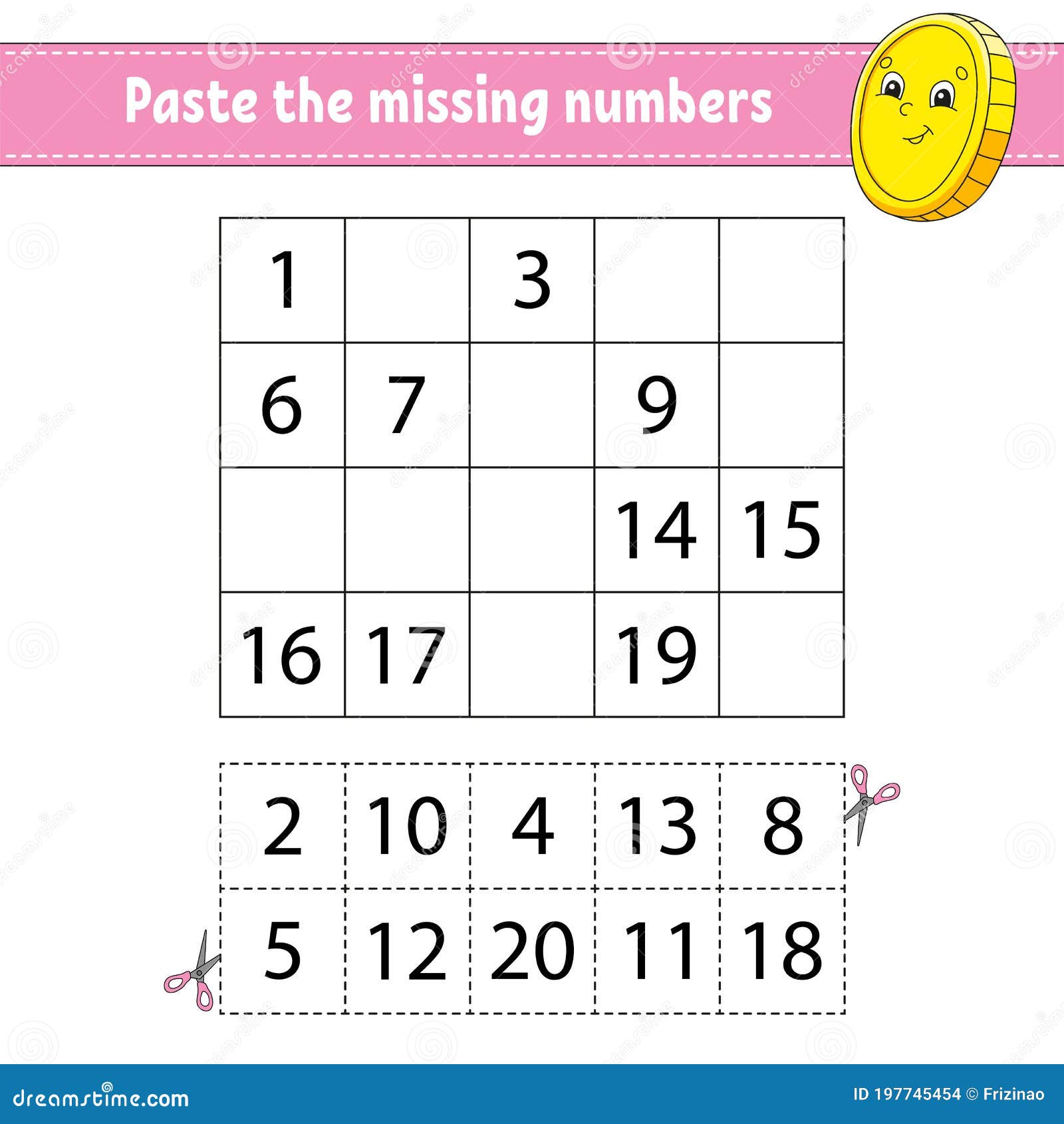 Paste the Missing Numbers 1-20. Game for Children. Handwriting Practice ...