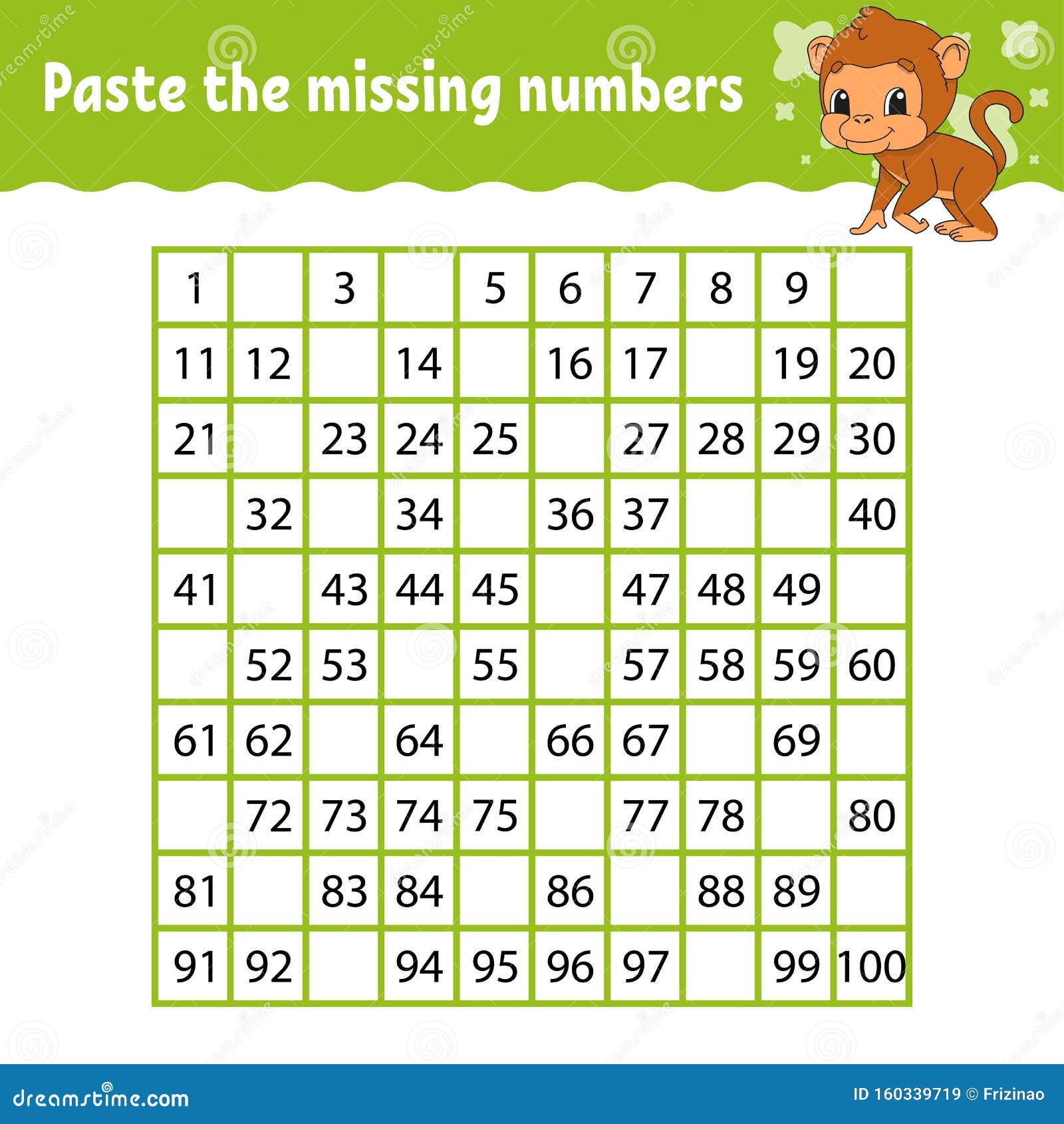 Paste The Missing Numbers From 1 To 100. Handwriting Practice. Learning ...