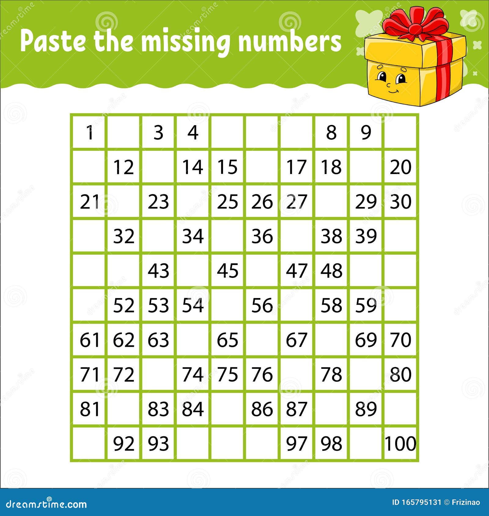 Paste The Missing Numbers From 1 To 100. Handwriting Practice. Learning ...