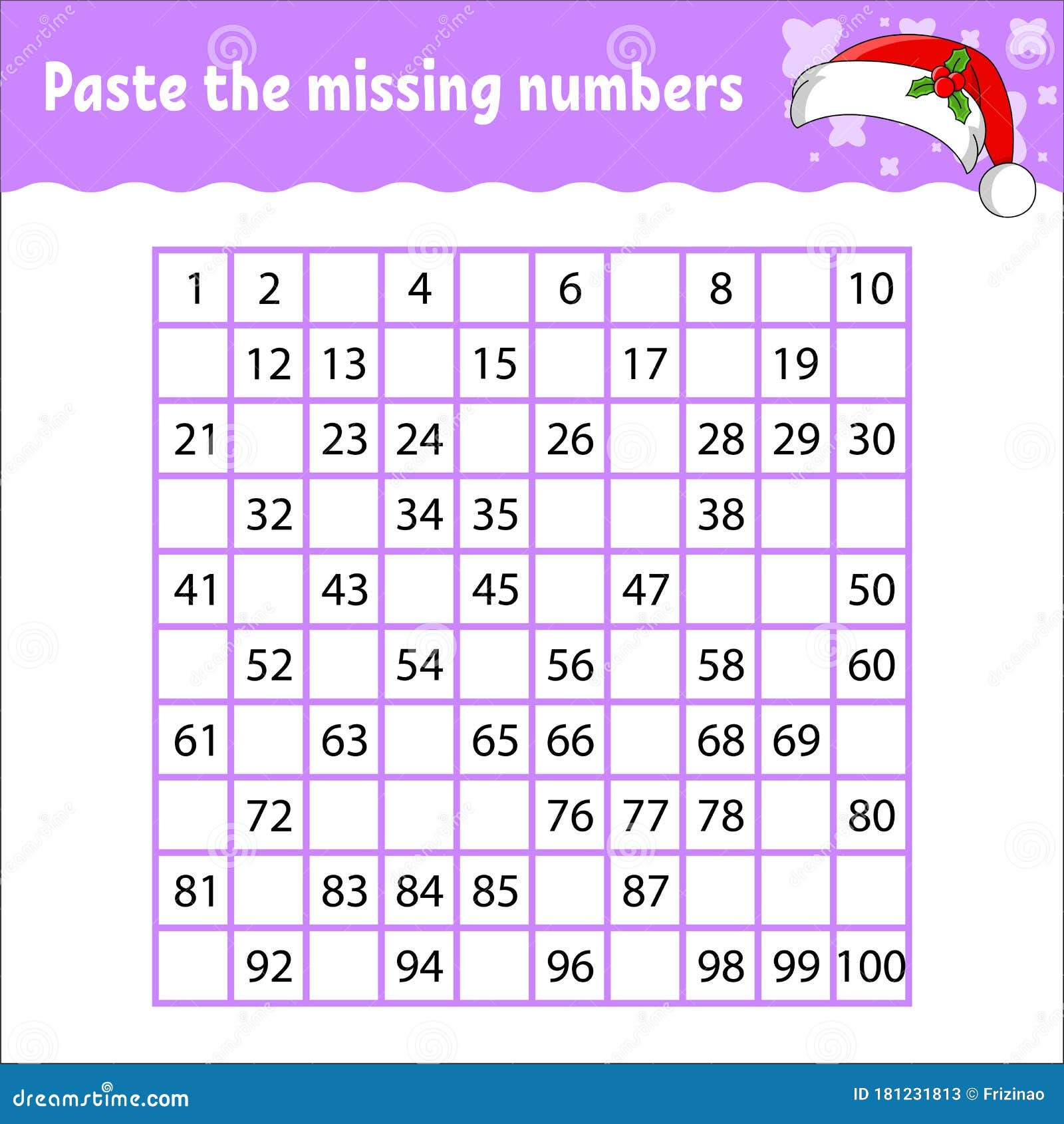 Paste the Missing Numbers from 1 To 100. Handwriting Practice. Learning ...
