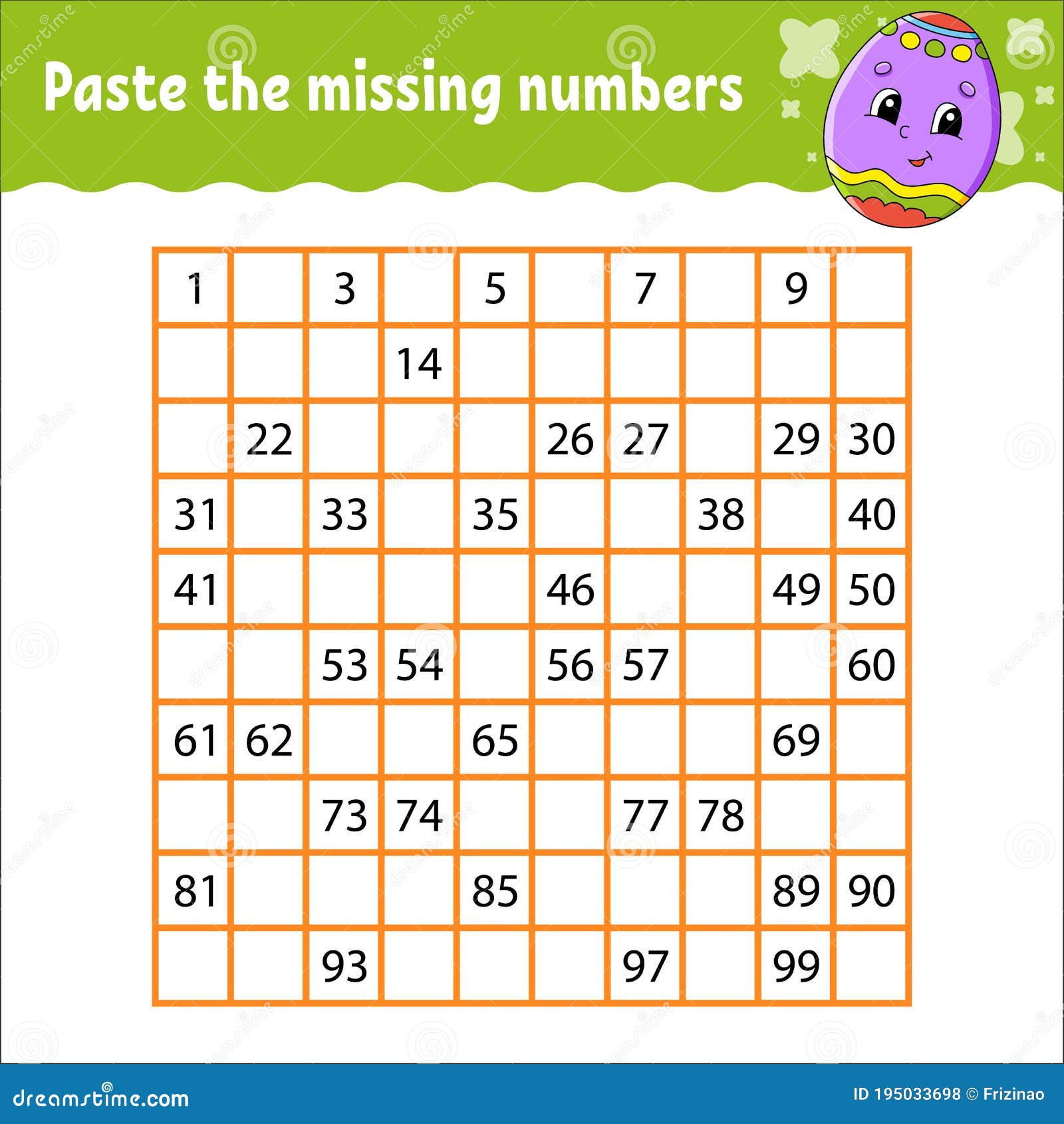 Paste The Missing Numbers From 1 To 100. Handwriting Practice. Learning ...