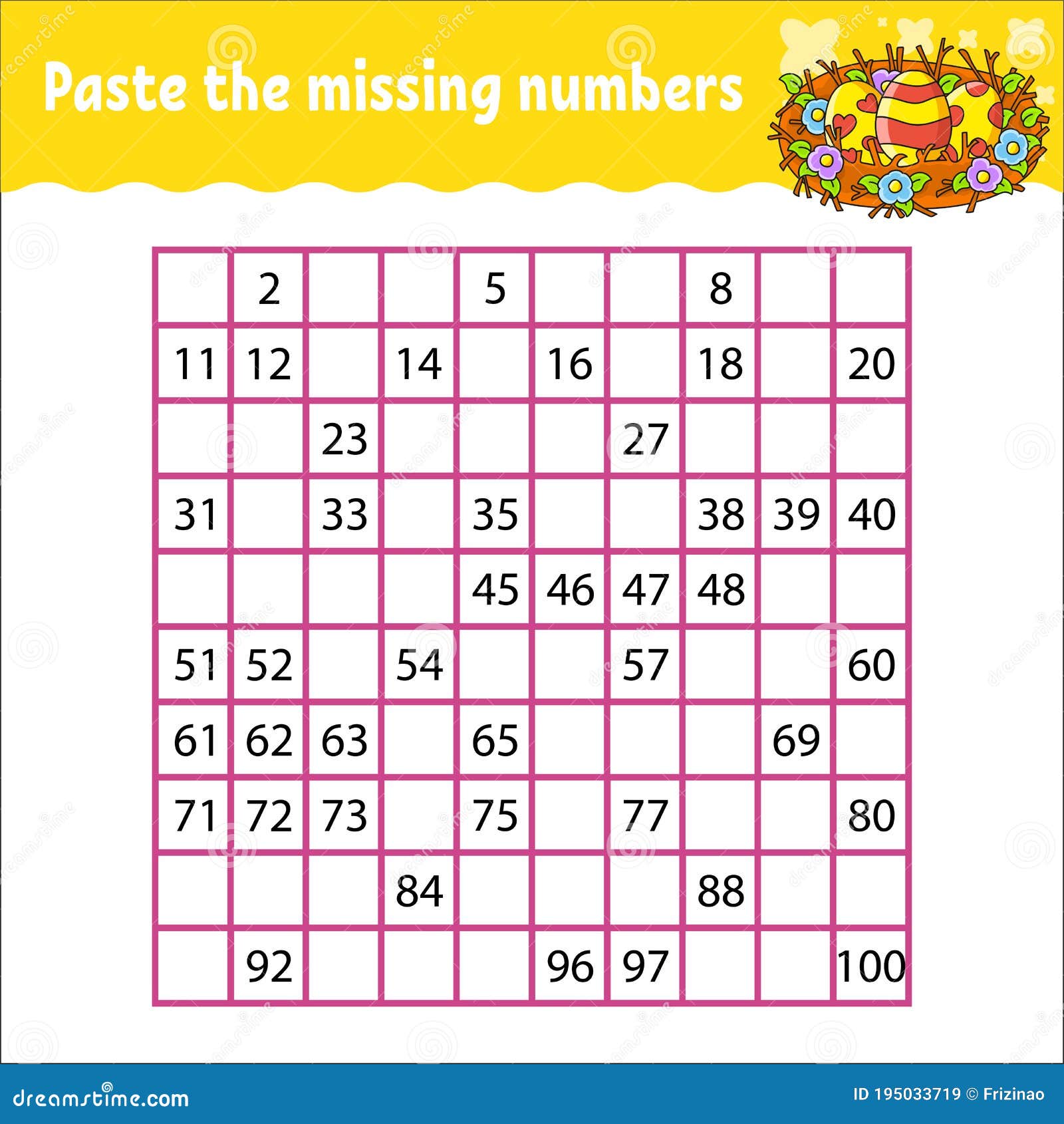 Paste the Missing Numbers from 1 To 100. Handwriting Practice. Learning ...