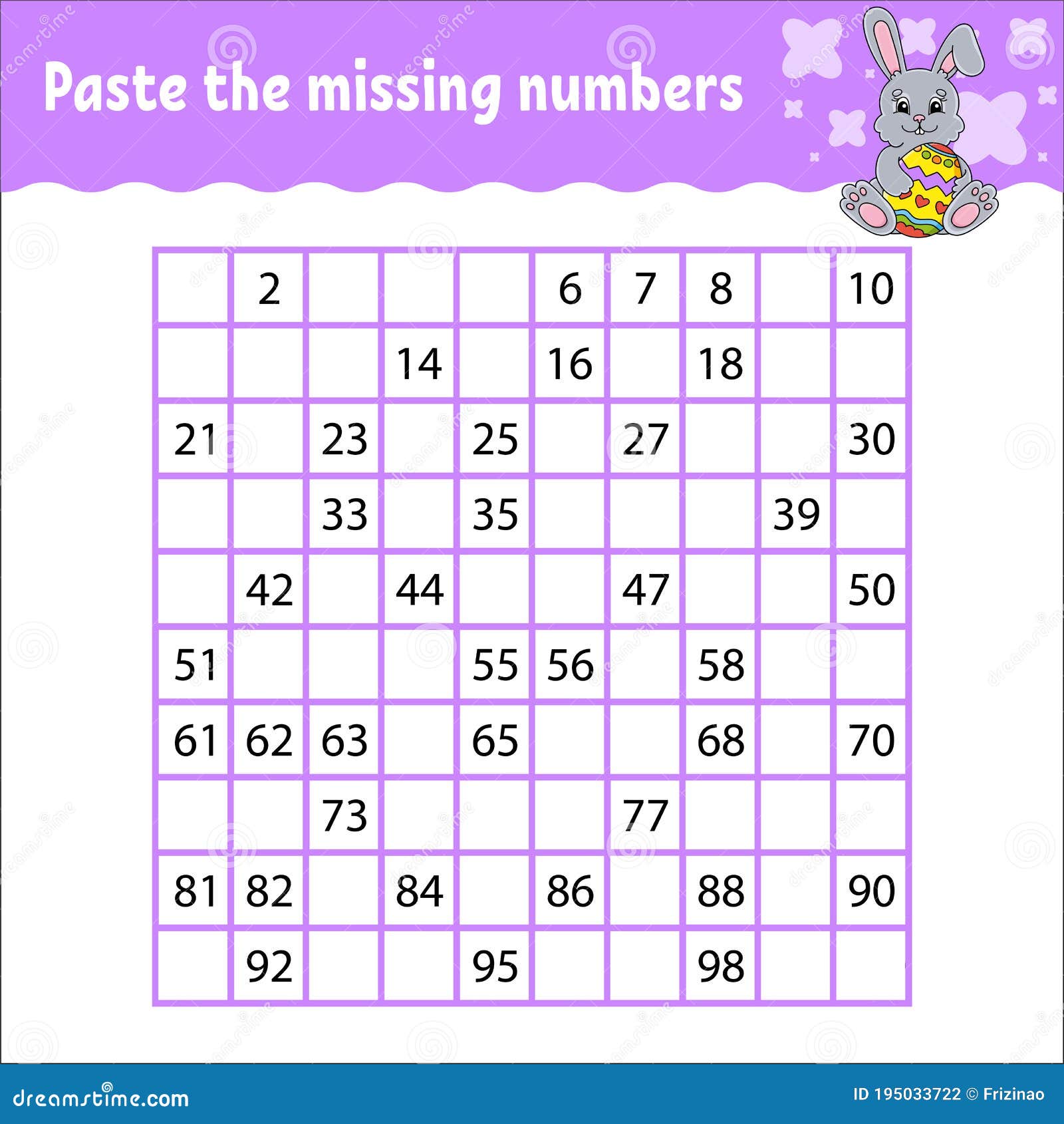 Paste the Missing Numbers from 1 To 100. Handwriting Practice. Learning ...