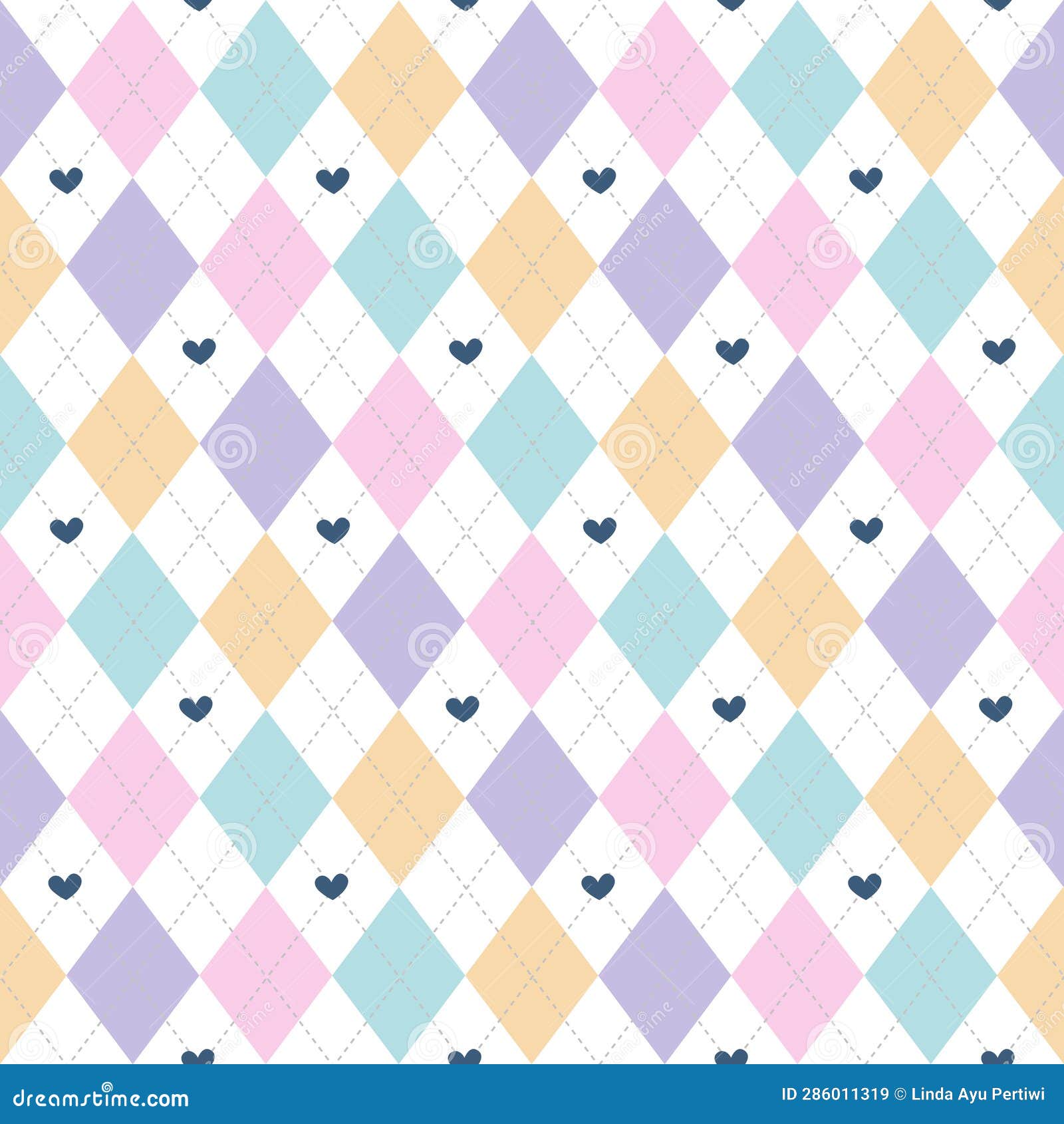 Pastel Argyle Seamless Pattern with Hearts Stock Vector - Illustration ...