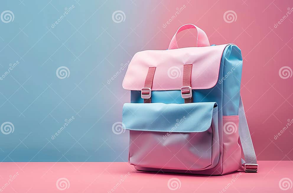 Pastel Backpack on Pink and Blue Background Stock Illustration ...