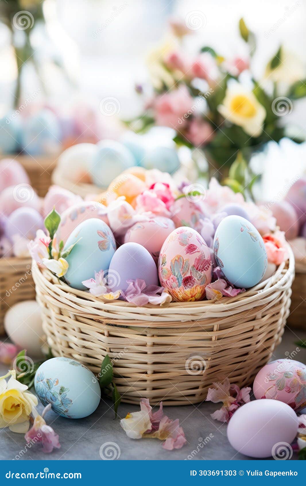 Pastel Baskets Overflowing with Vibrant Easter Egg Stock Image - Image ...