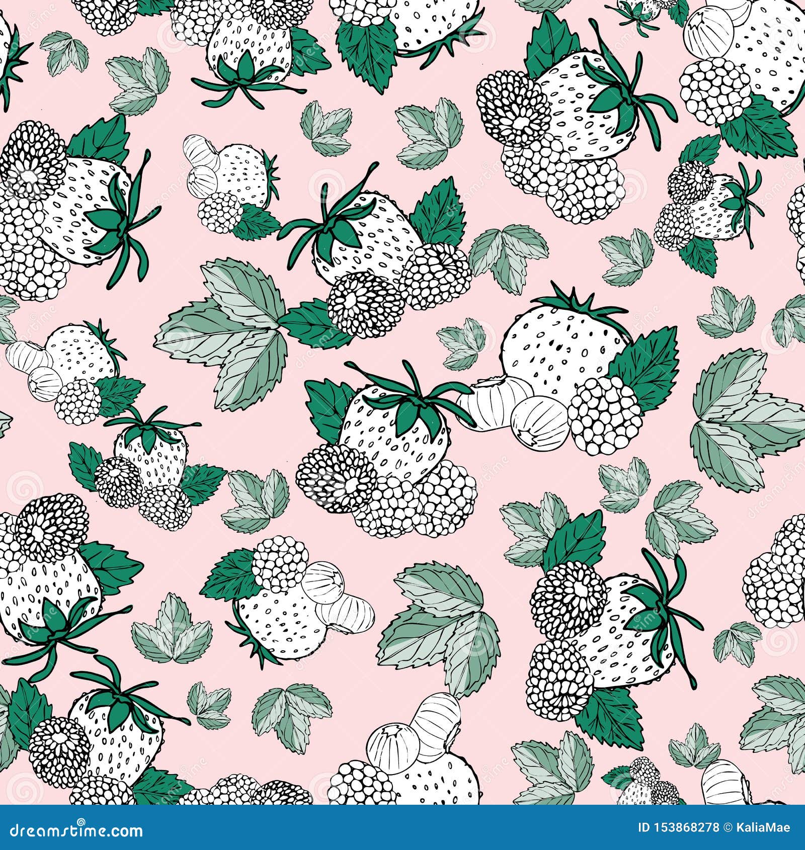 Pastel Berries and Leaves Seamless Pattern Print Background Design ...