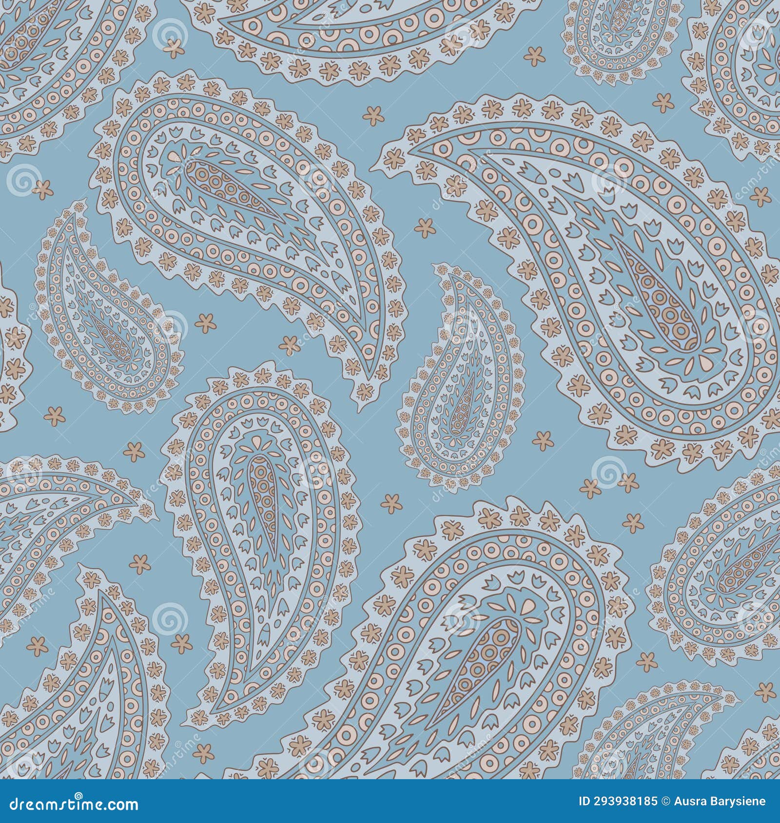 Pastel Blue and Beige Paisley Pattern. Eastern-inspired Motif Stock ...