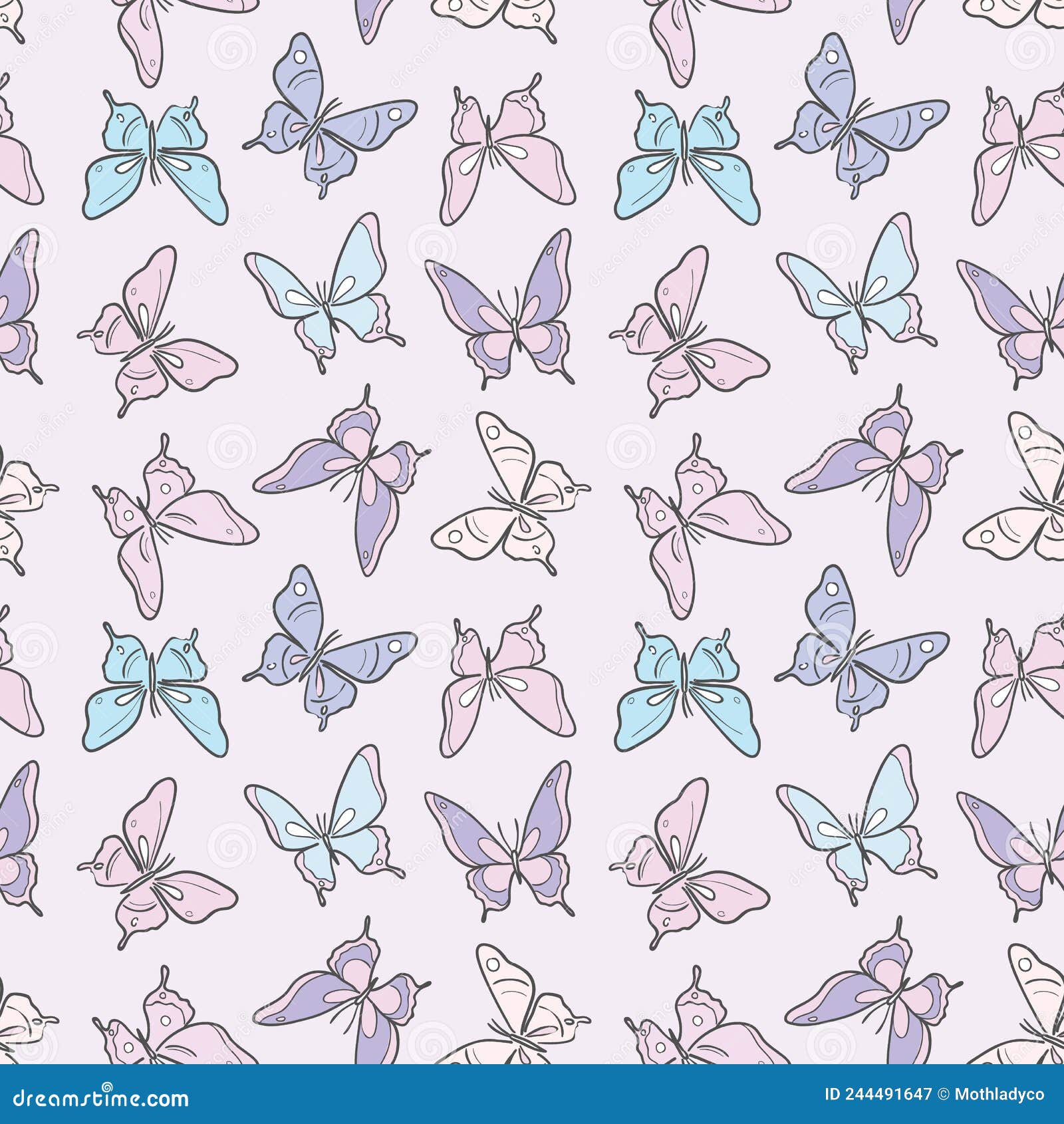 Pastel Butterfly Seamless Repeat Pattern Background Cartoon Vector ...