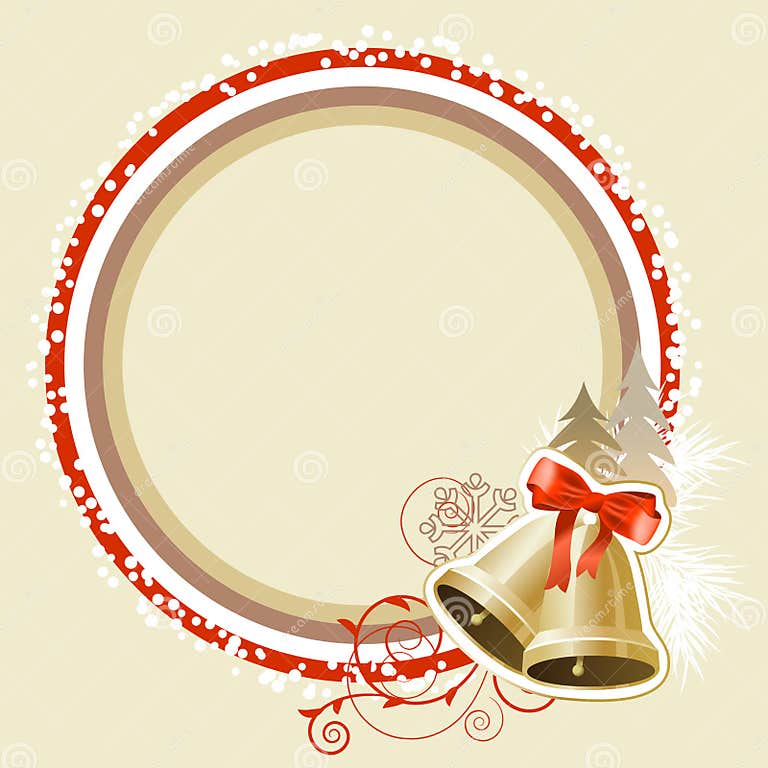Pastel Christmas Frame with Gold Bells Stock Vector - Illustration of ...
