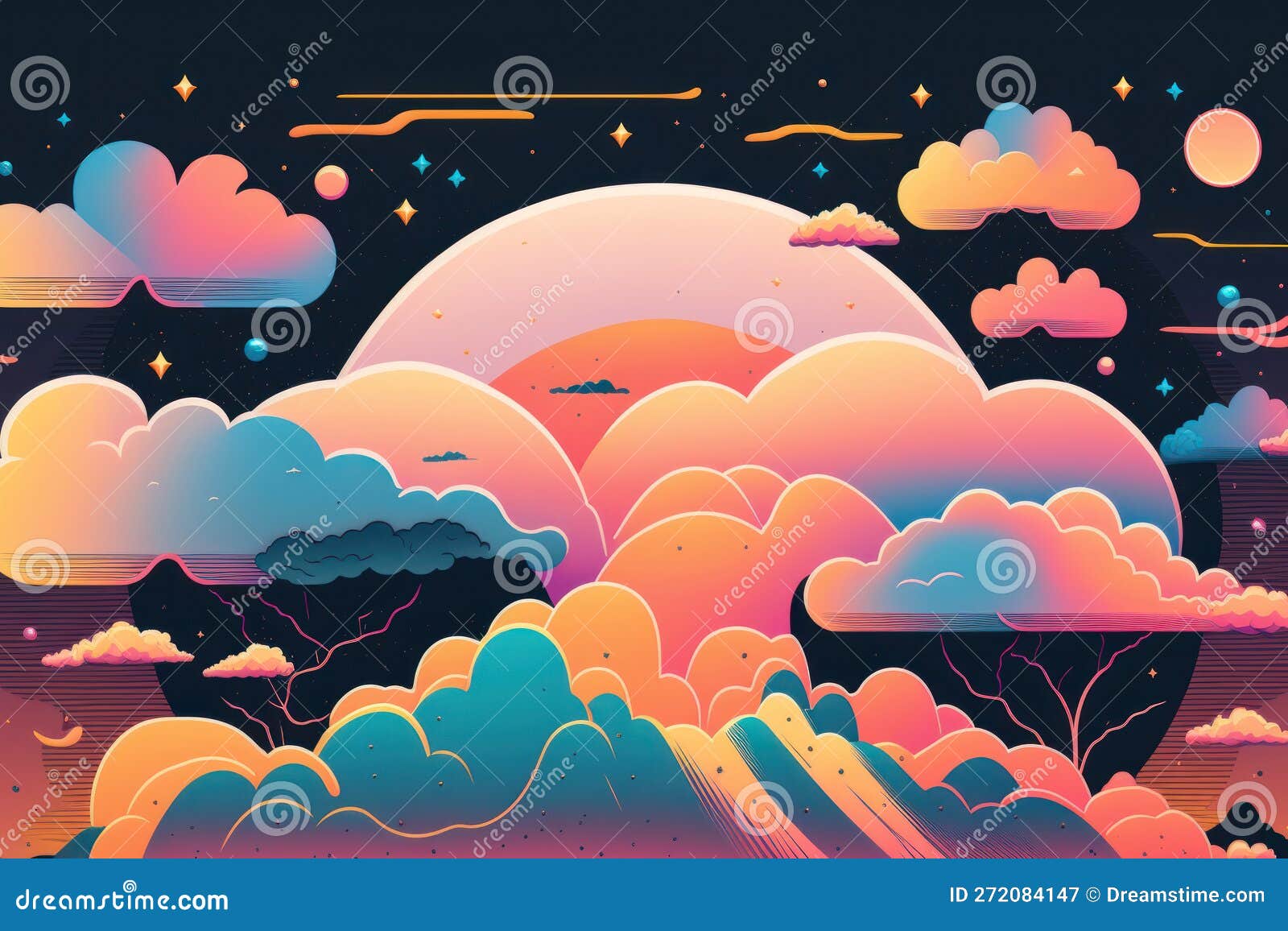 Pastel Cloudscape Background. Cartoon Drawing Graphic Design ...