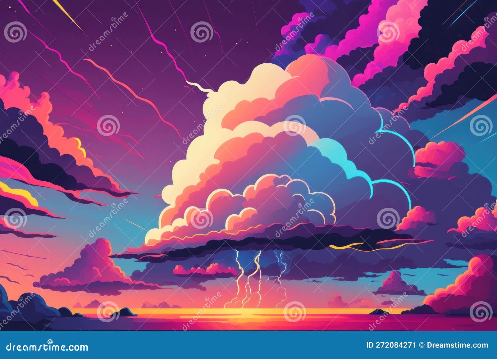 Pastel Cloudscape Background. Cartoon Drawing Graphic Design ...