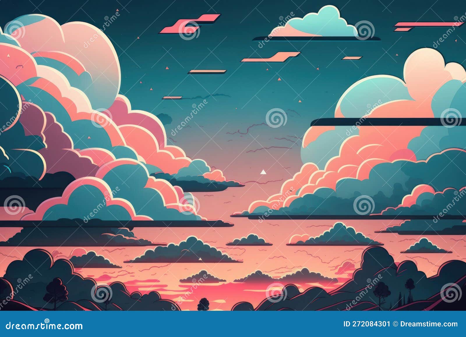 Pastel Cloudscape Background. Cartoon Drawing Graphic Design ...