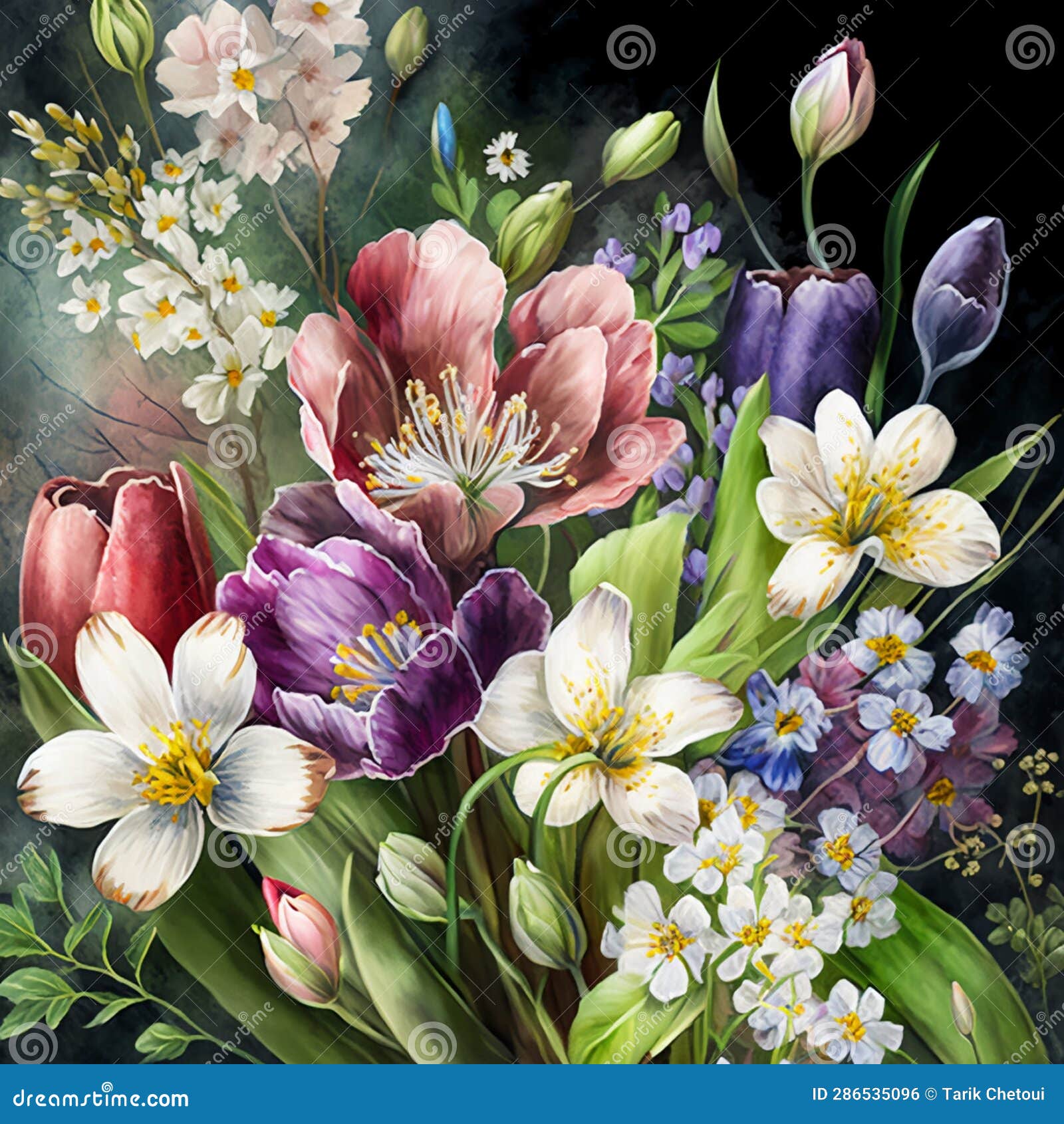 Spring Flowers Color Pattern Frame Watercolor Sublimation Illustration ...