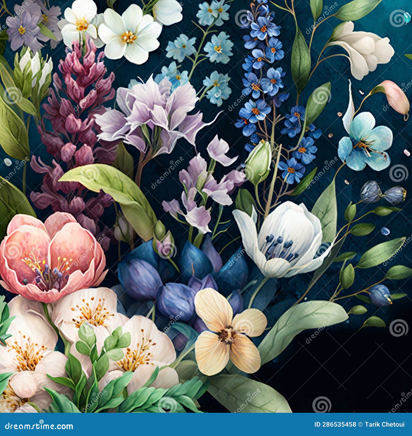 Spring Flowers Color Pattern Frame Watercolor Sublimation Illustration ...