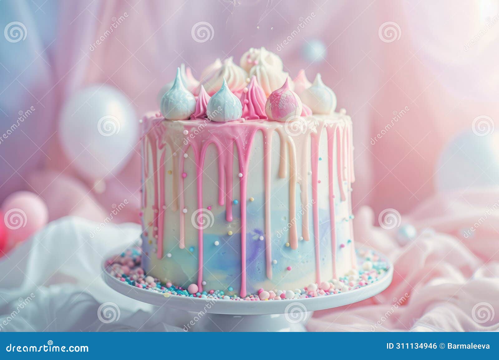 Pastel Colored Birthday Cake with Drip Icing. Generative AI Stock Photo ...