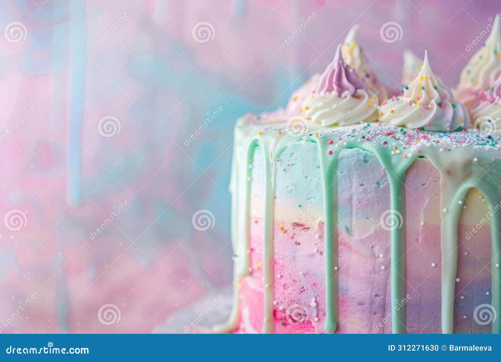 Pastel Colored Birthday Cake with Drip Icing. Generative AI Stock Photo ...