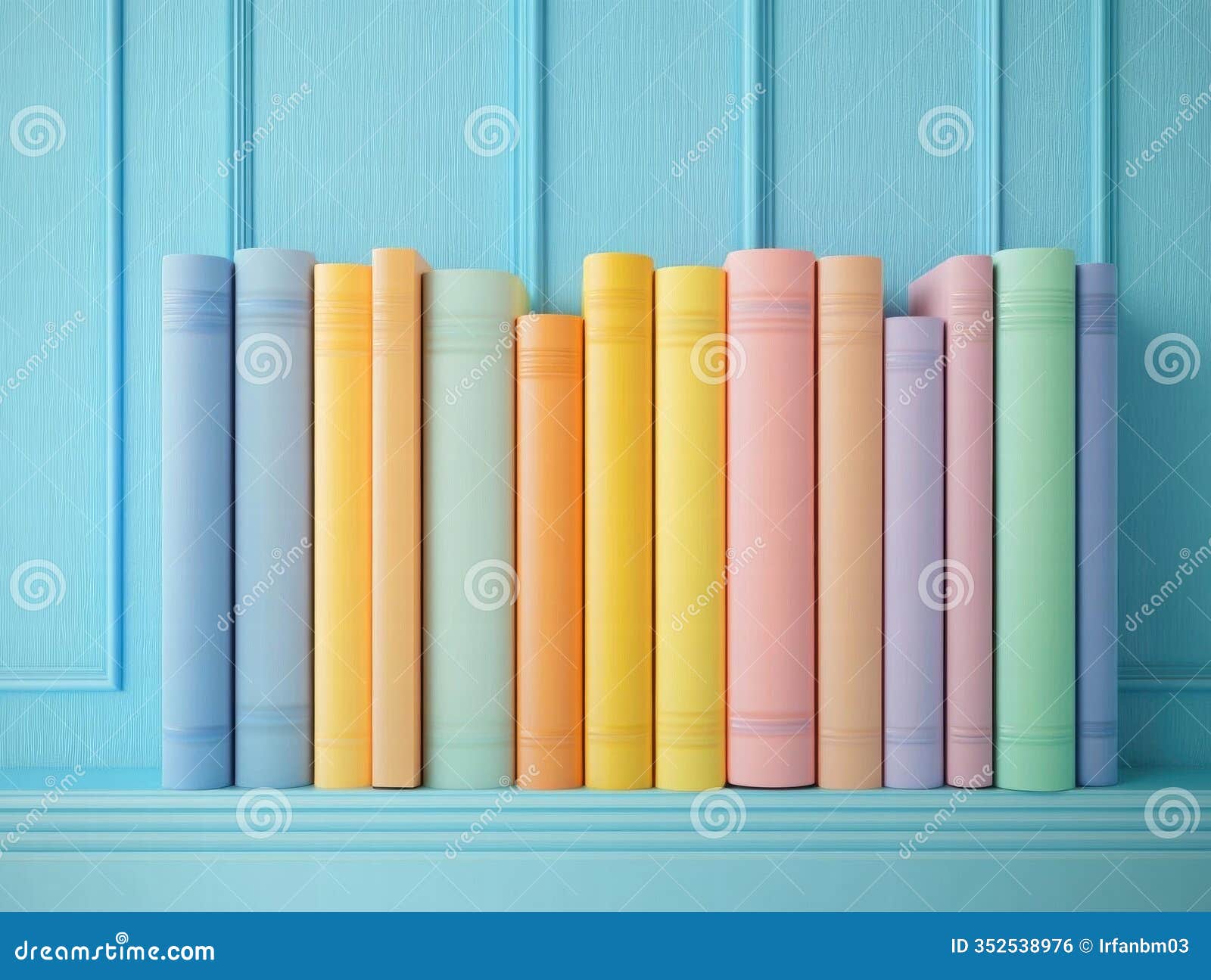 Pastel Colored Books on a Blue Shelf, a Study in Minimalist Design and ...