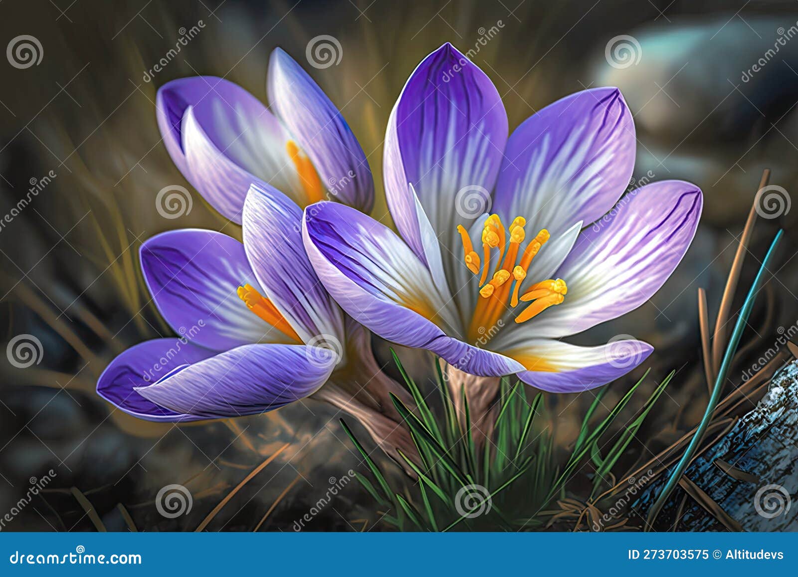 Pastel-colored Crocus Blooming in a Meadow Stock Illustration ...