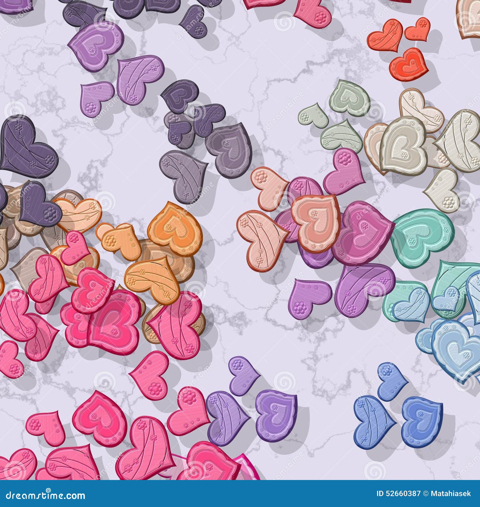 Pastel Colored Hearts Randomly Scattered on Patterned Background Stock ...