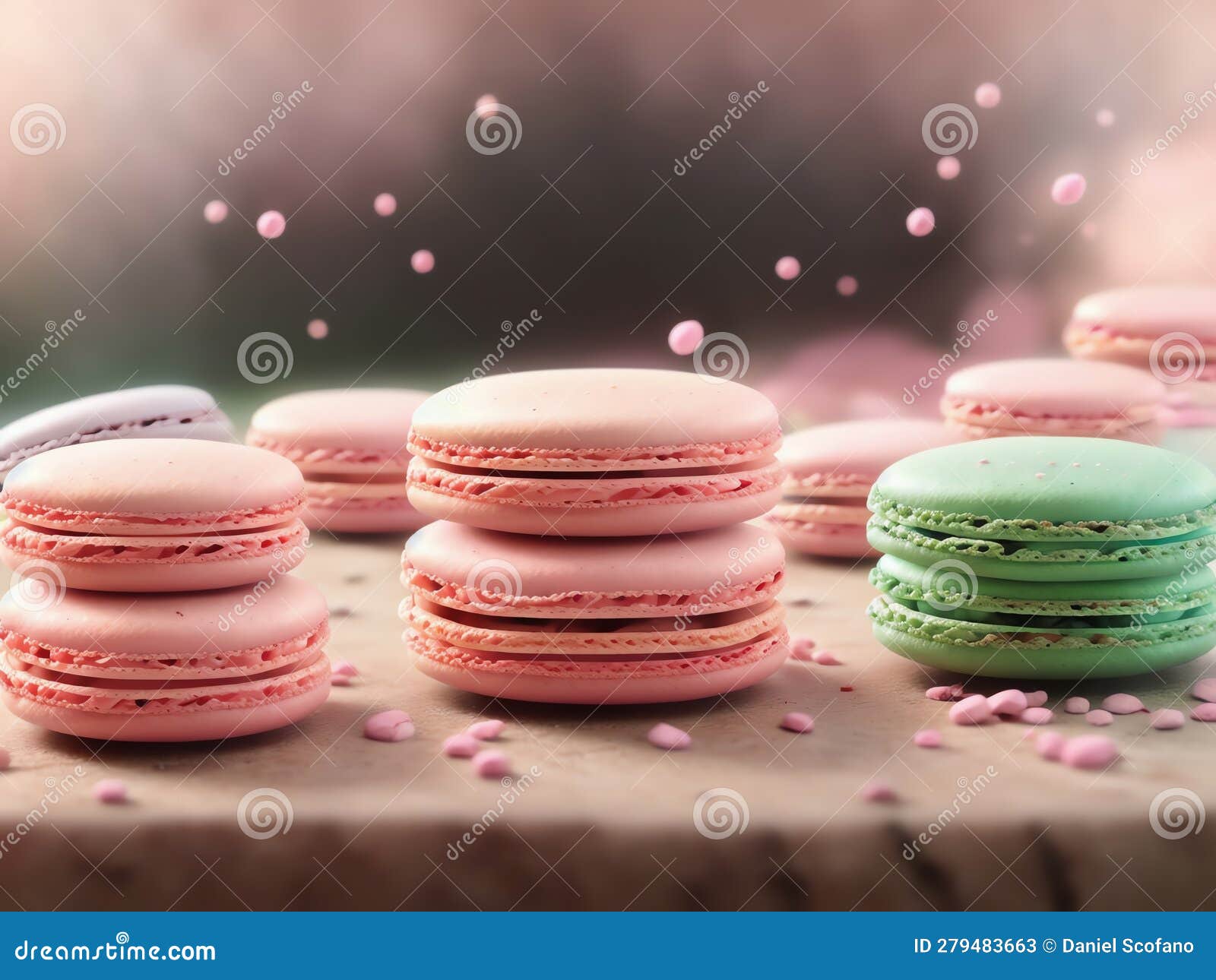 Pastel Colored Macarons in Motion Falling on Light Pink. Generative AI ...
