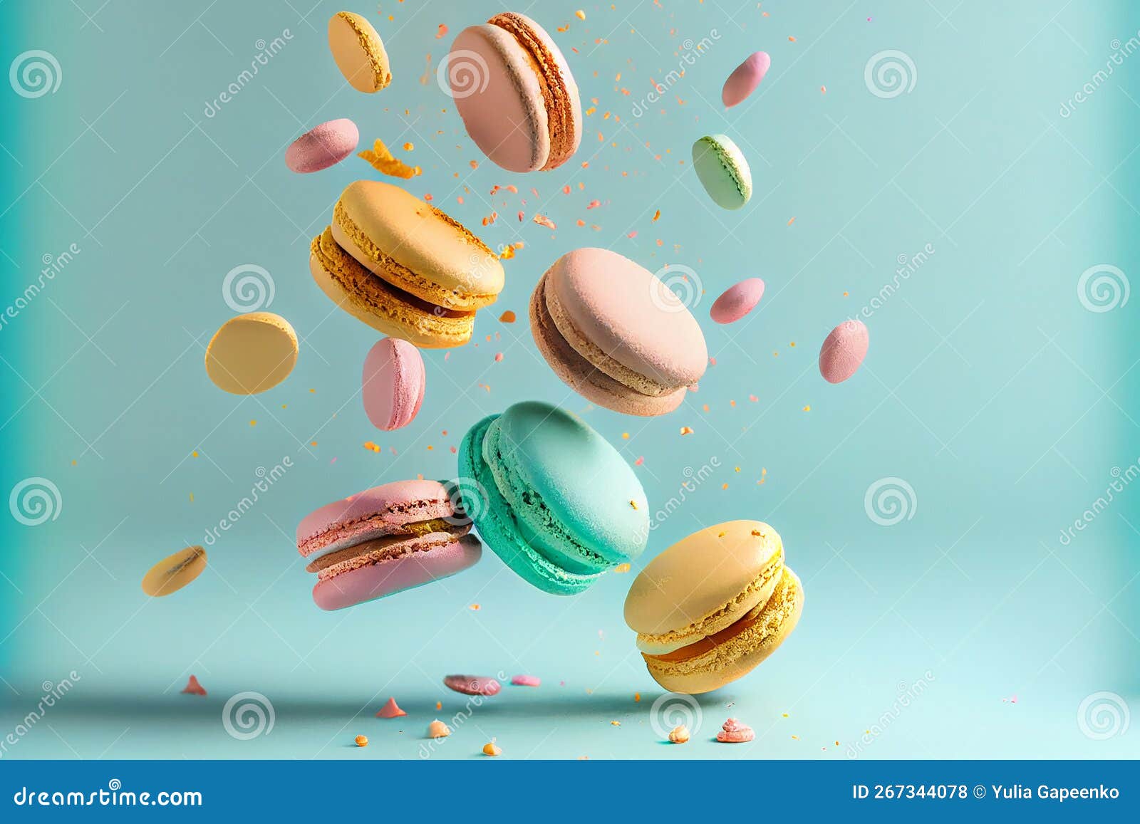 Pastel Colored Macarons in Motion Falling on Light Pink. Illustration ...