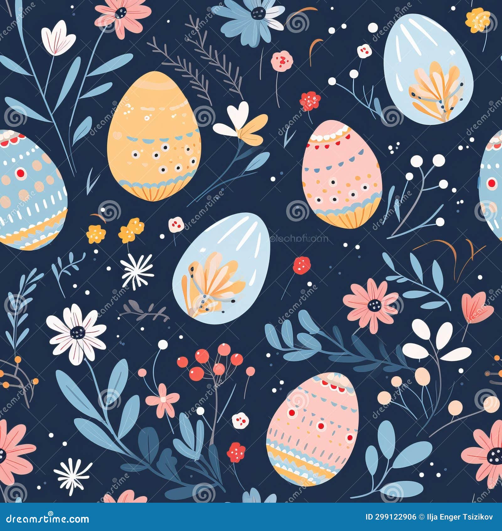 Pastel Colored Seamless Pattern with Cheerful Easter Theme Vector ...