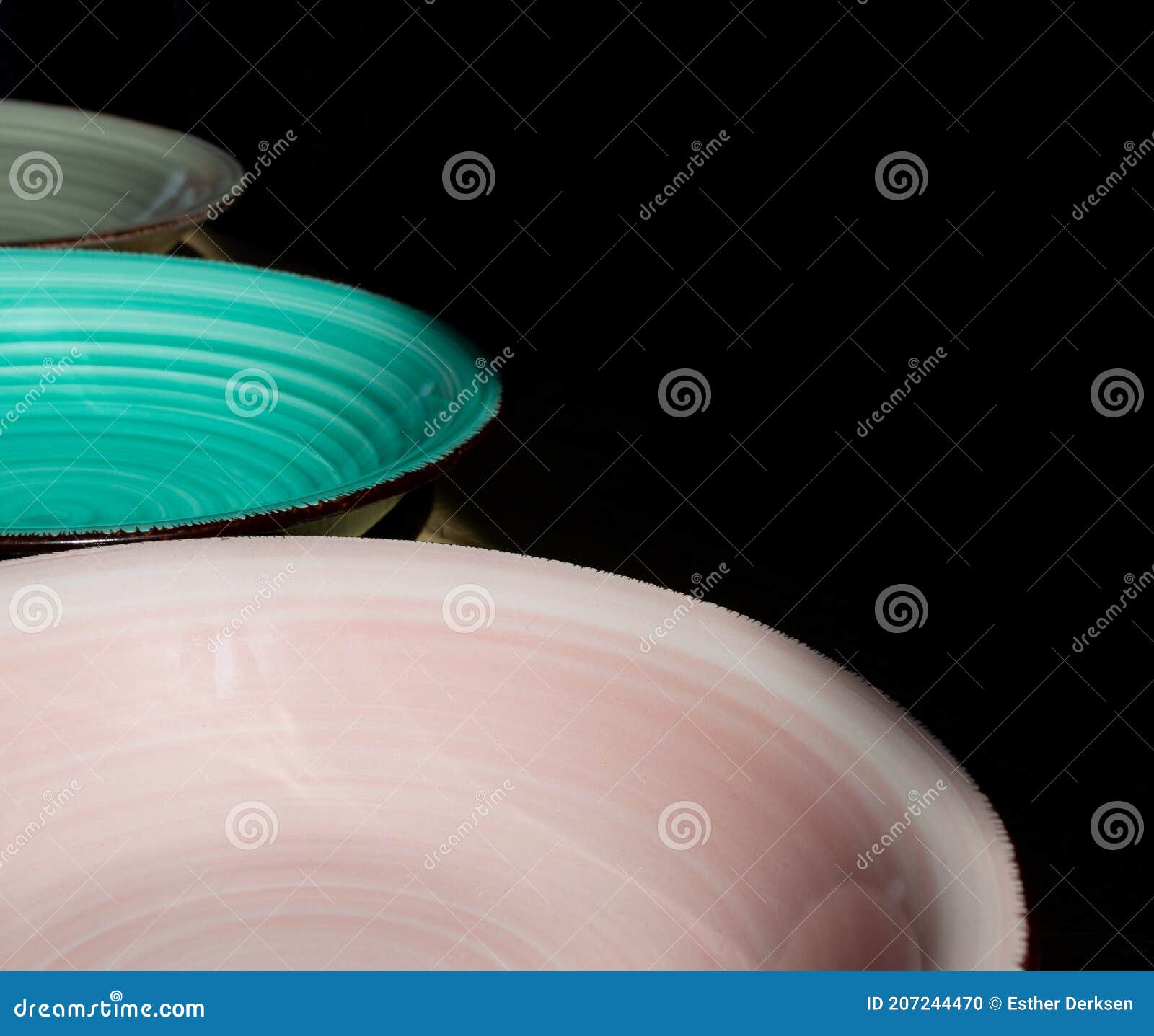 Pastel Colored Soup Plates in a Diagonal Line Stock Photo - Image of ...