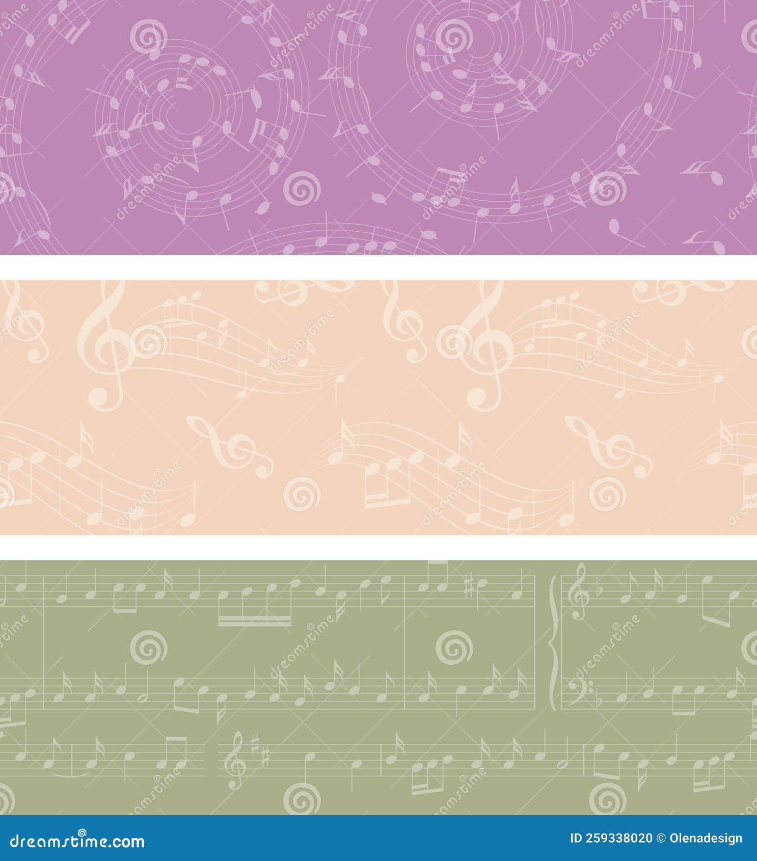 Pastel Colored Vector Backgrounds with Abstract Music Notes - Set of ...