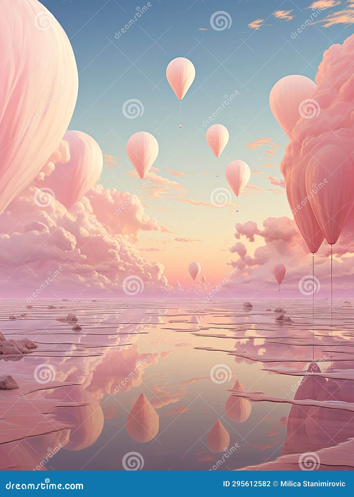 Pastel-Colored World of Clouds and Balloons Stock Illustration ...