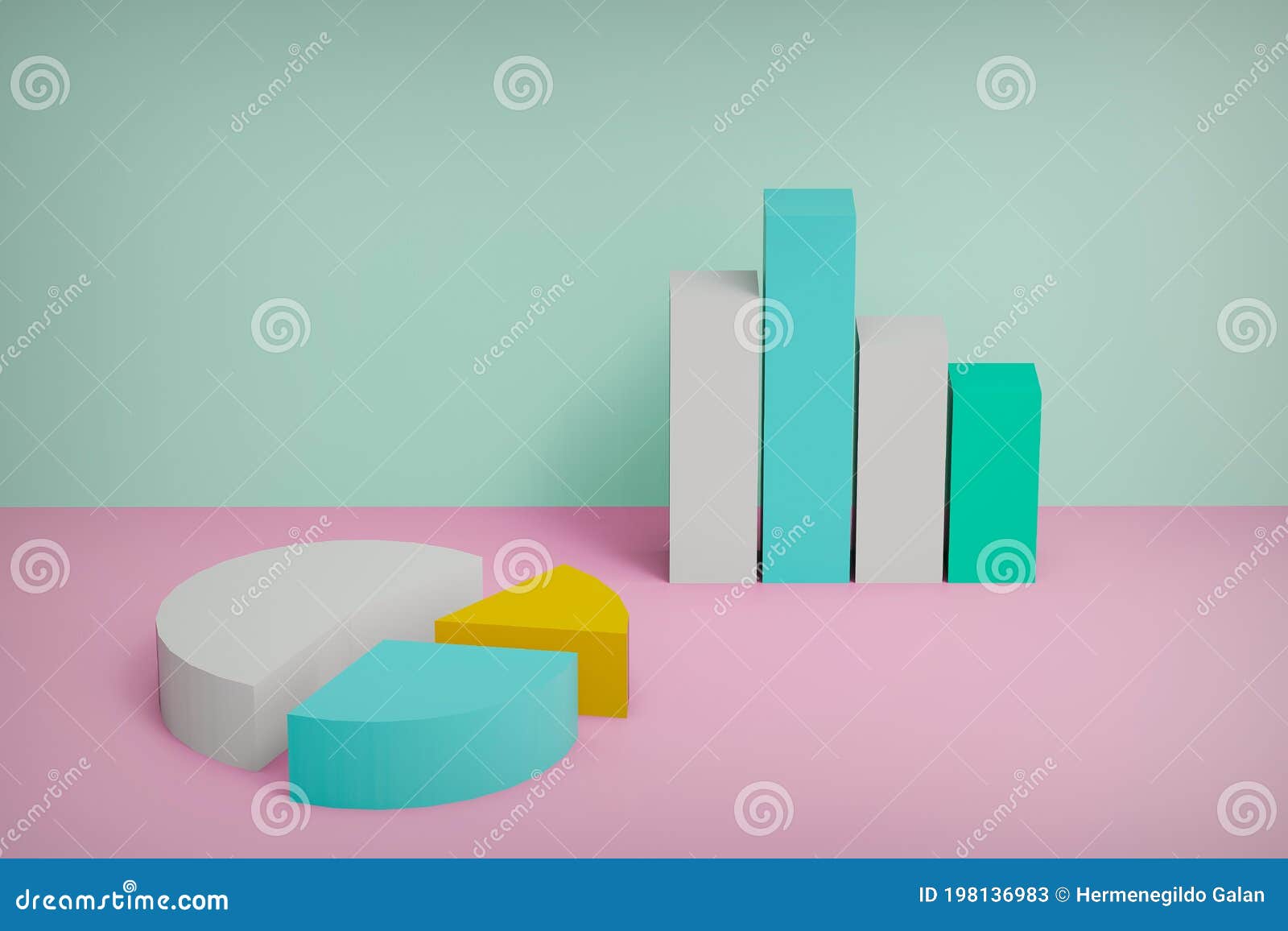 Pastel Colors Growing Bar Graphs and Pie Chart Stock Illustration ...