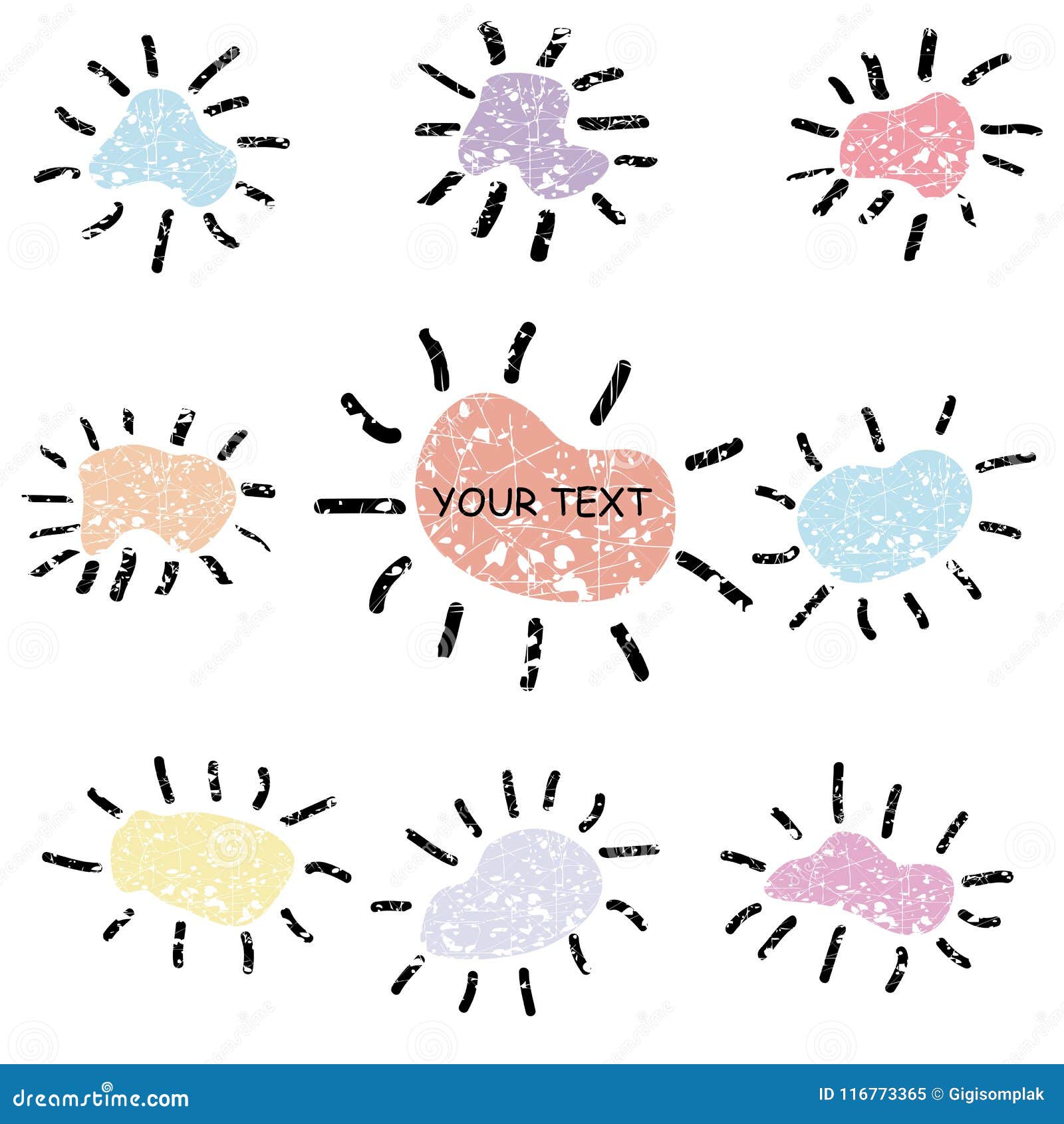 Pastel Colors Nine Scratch Sun Burst and Random Shape Stock Vector ...