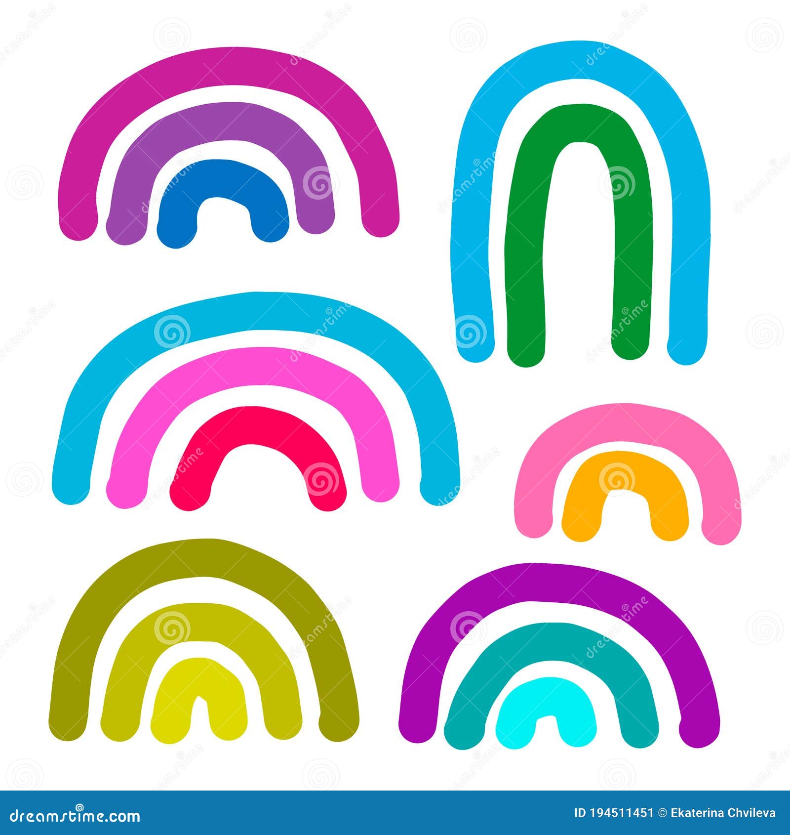 Pastel Colors Rainbow Hand Drawn Vector Illustration in Doodle Style ...