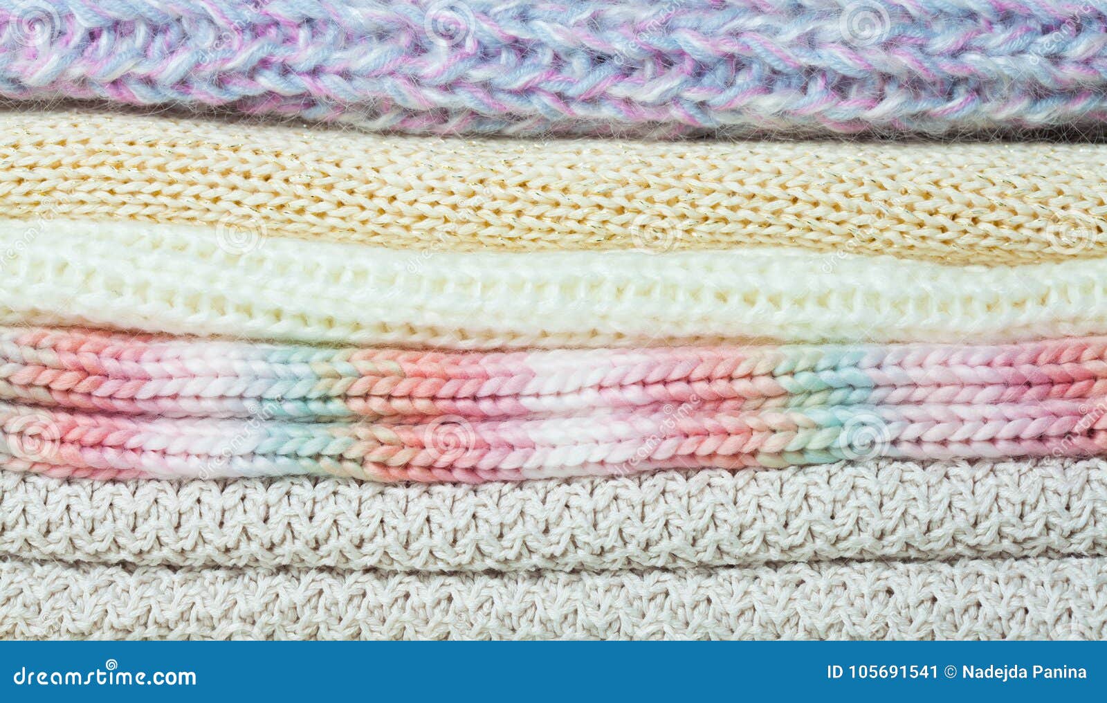 Pastel Colors Rainbow Knitted Sweaters Texture. Close Up Stock Image ...