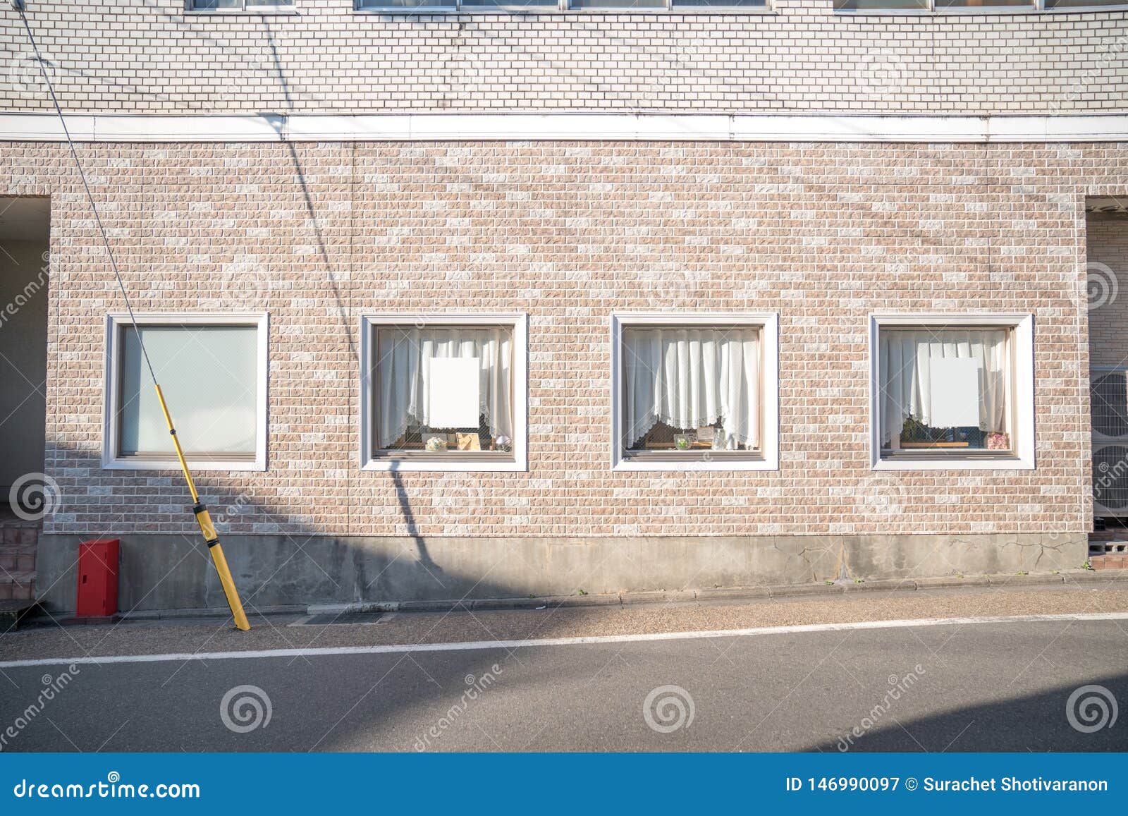 Pastel Creamy Brick Wall with Window and Curtain in Japan Stock Image ...
