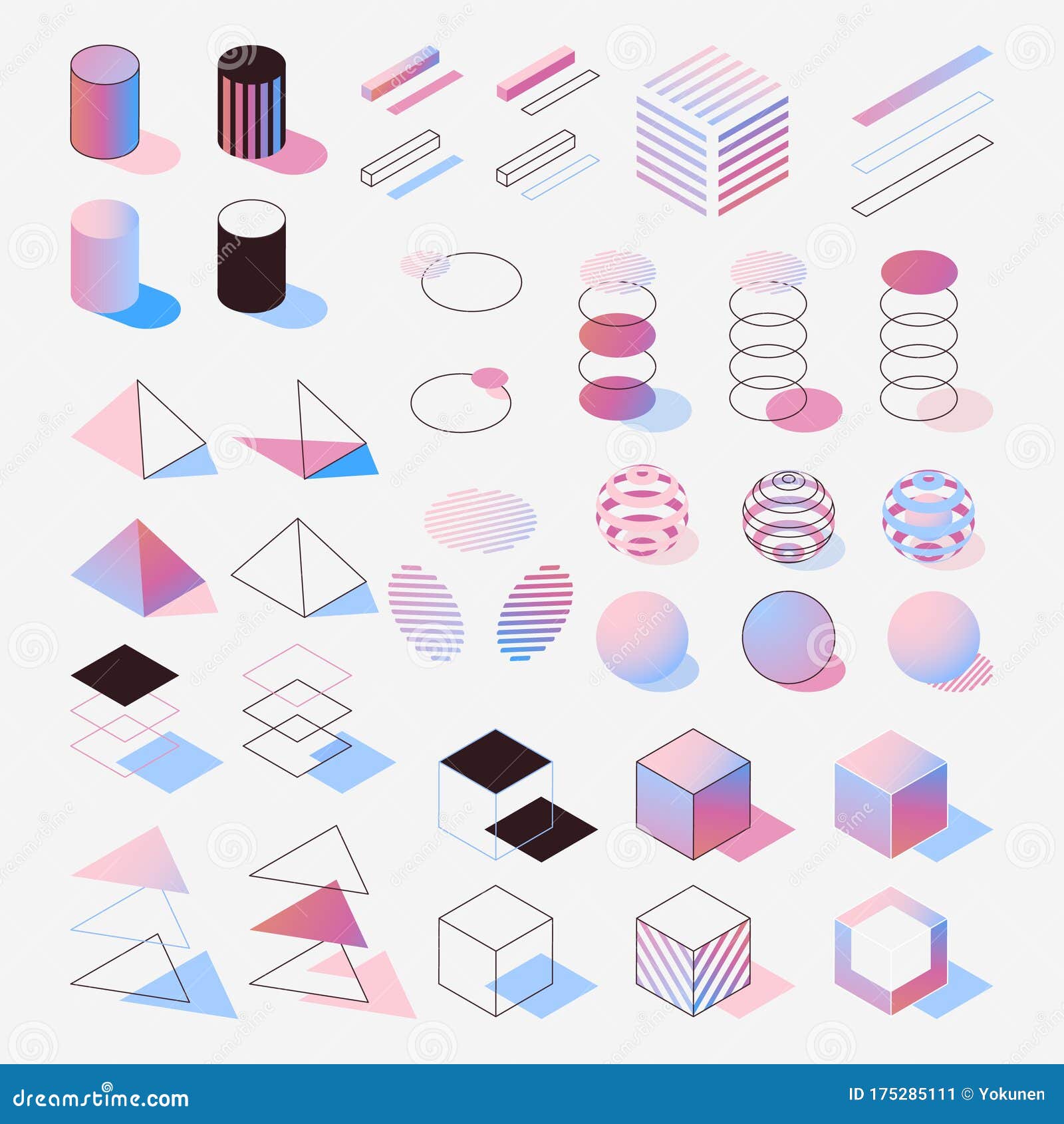 Pastel 3d Decoration Isometric Geometric Figures. Abstract Drawing of ...