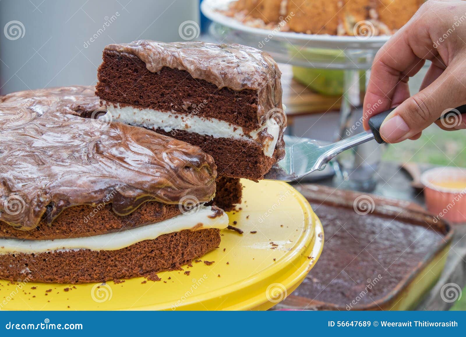 Pastel De Capas Cortado Del Chocolate Imagen de archivo - Imagen de ...