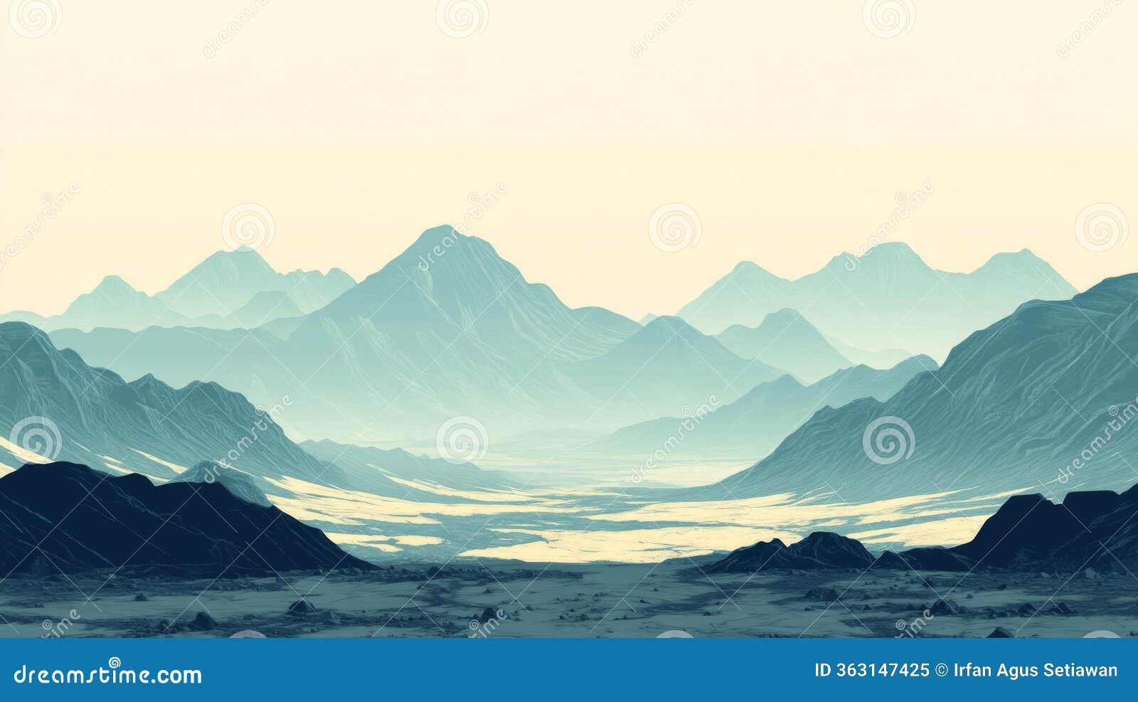 Pastel Digital Mountainscape Panorama Stock Illustration - Illustration ...